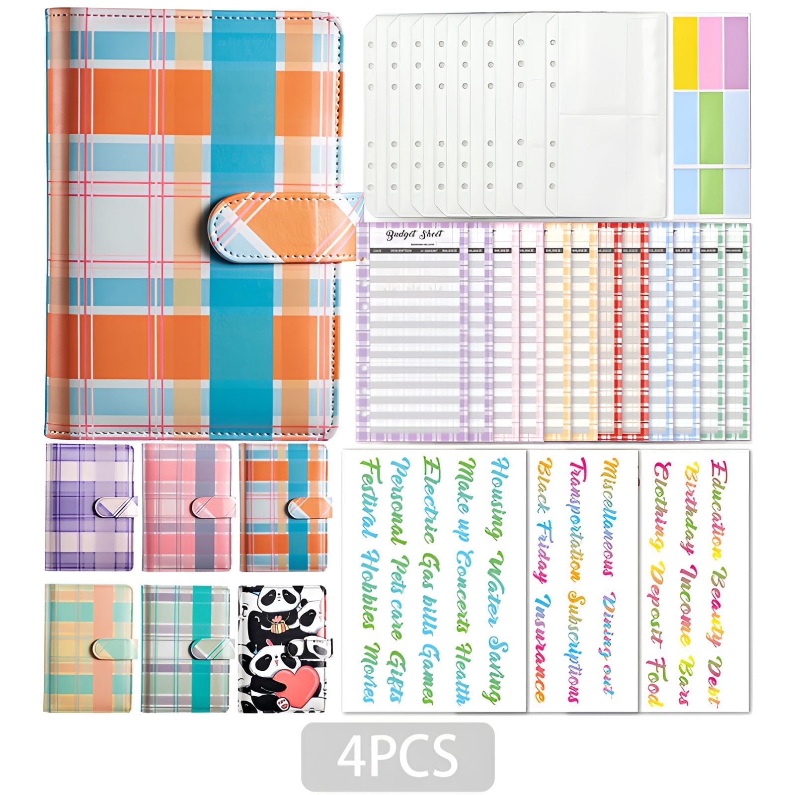 CCOCC 4Pcs Budget Binder,Fresh-Style Plaid Cover Pattern Money Saving ...