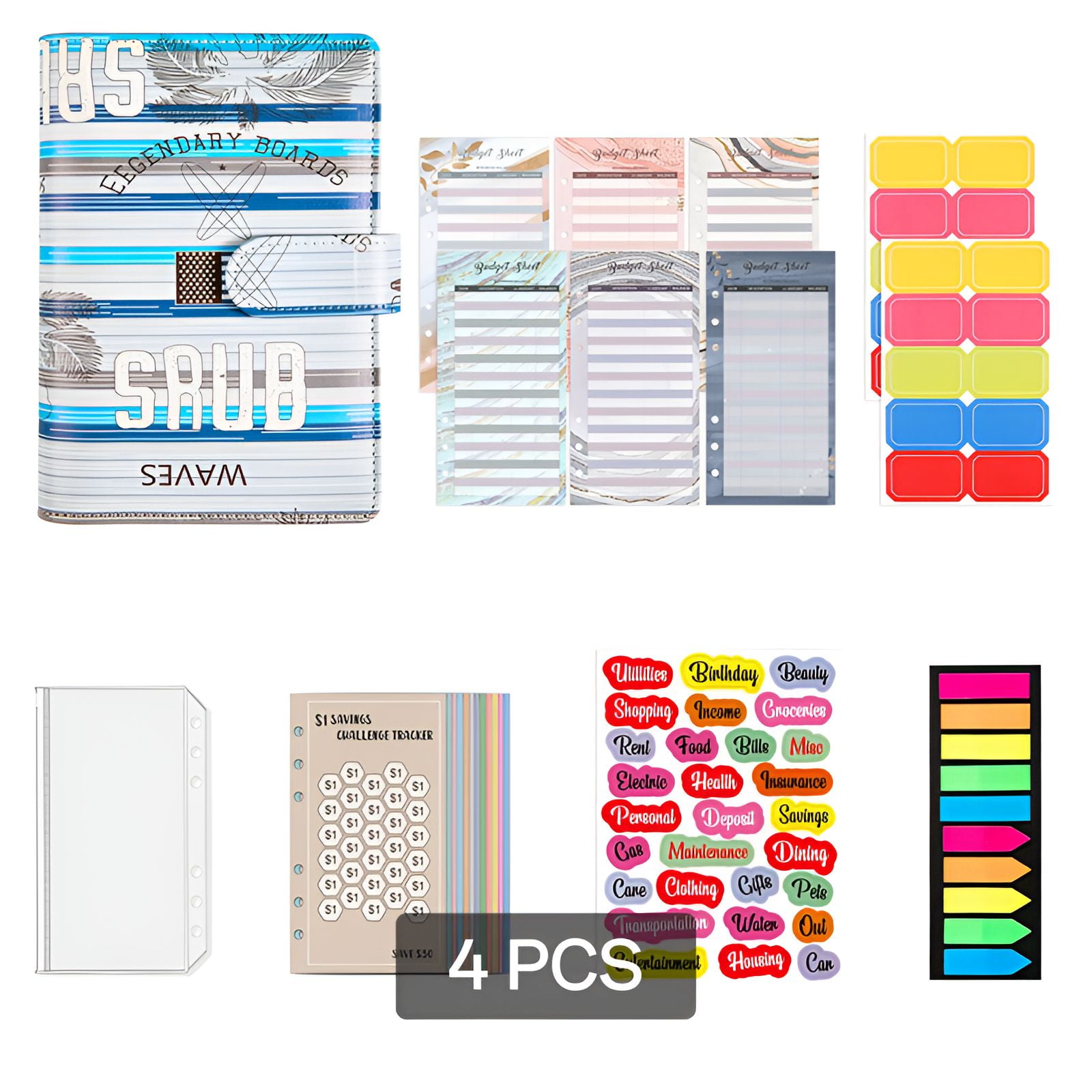 CCOCC 4Pcs Budget Binder,Hand-Drawn Graffiti Texture 100 Envelopes ...