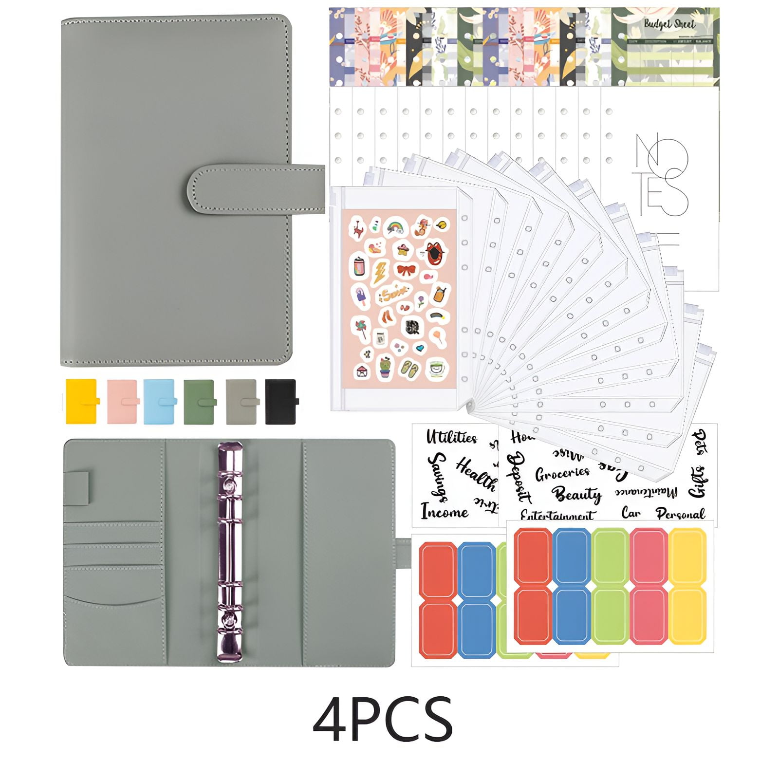 CCOCC 4Pcs Budget Binder,Light Matcha Green Leather Surface 100 ...