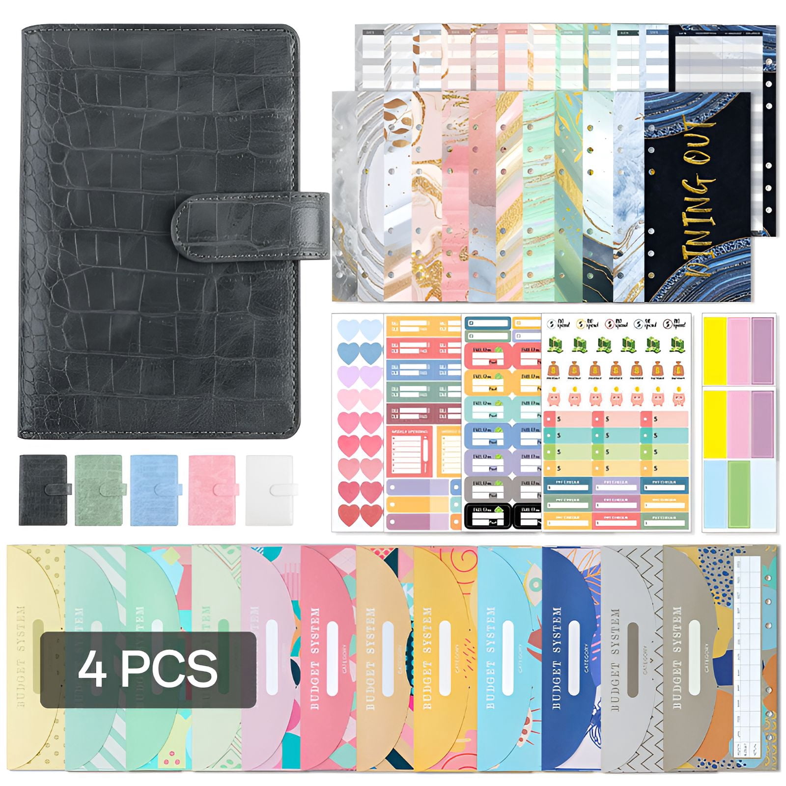 CCOCC 4Pcs Budget Binder,Pastel Crocodile-Textured Faux Leather 100 ...