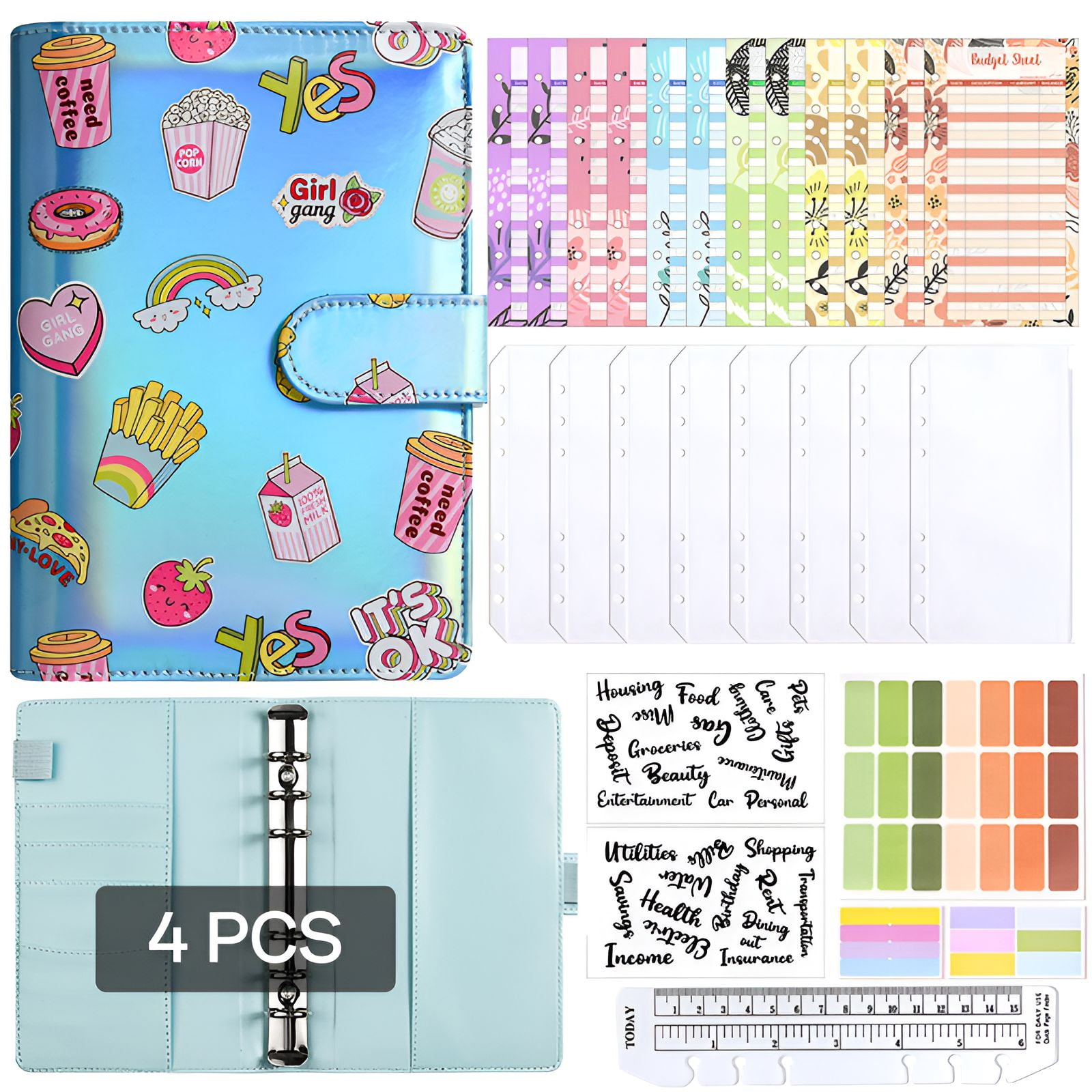 CCOCC 4Pcs Budget Binder,Push-Button Mechanism Neat Control 100 ...