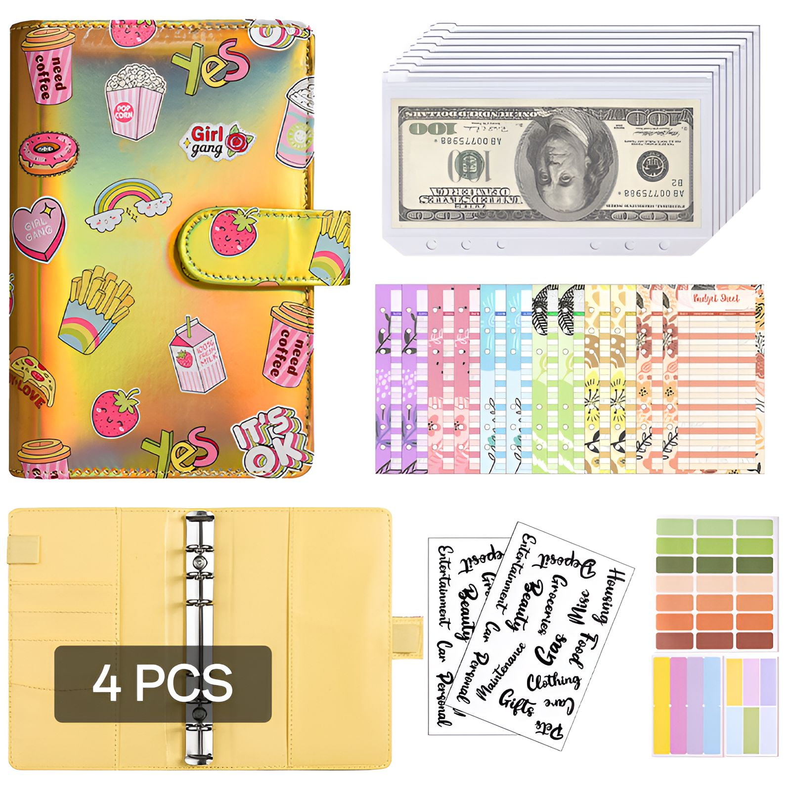 CCOCC 4Pcs Budget Binder,Sectioned Color Tabs 100 Envelopes Money ...