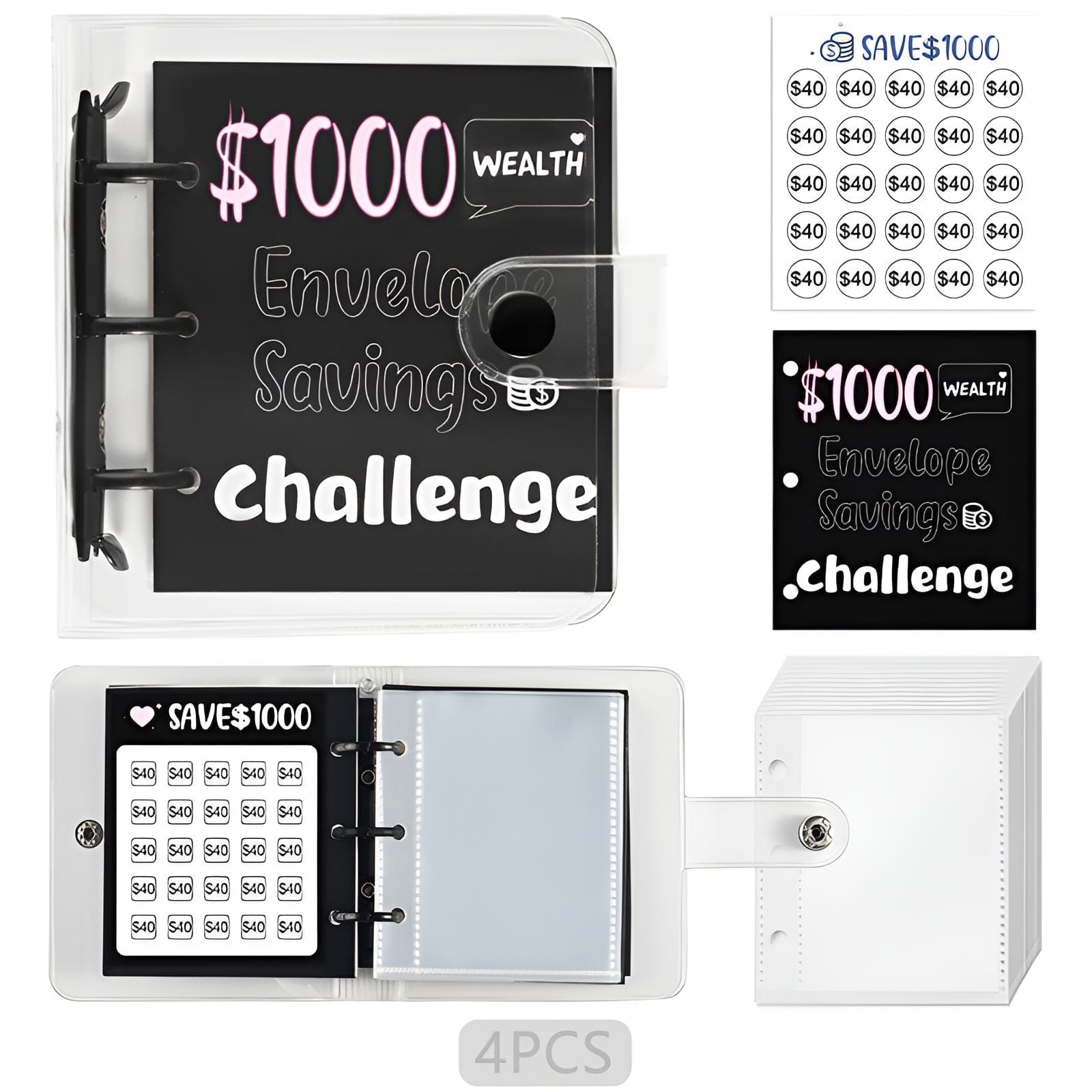 CCOCC 4Pcs Budget Binder,See-Through Pvc Shell 100 Envelopes Money ...