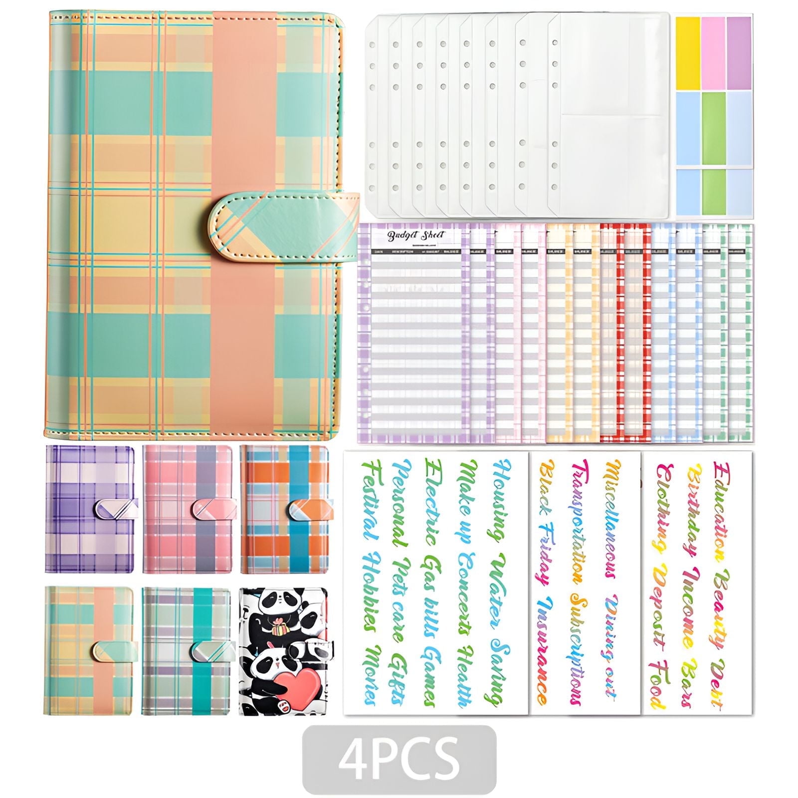 CCOCC 4Pcs Budget Binder,Simple Press-Closure Layout Money Saving Book ...