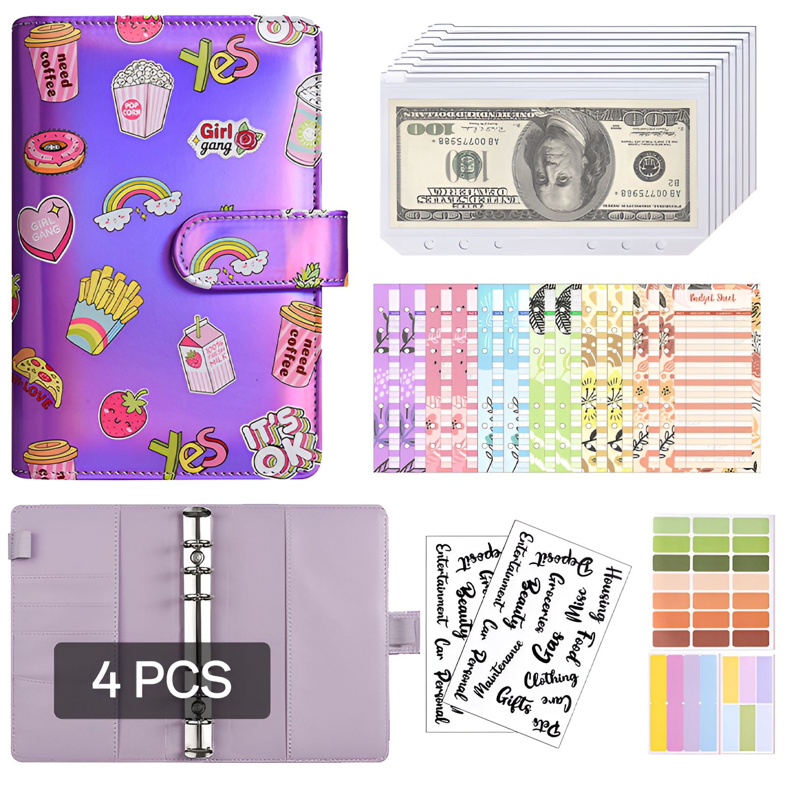 CCOCC 4Pcs Budget Binder,Touch-Button Closure User-Friendly Structure ...