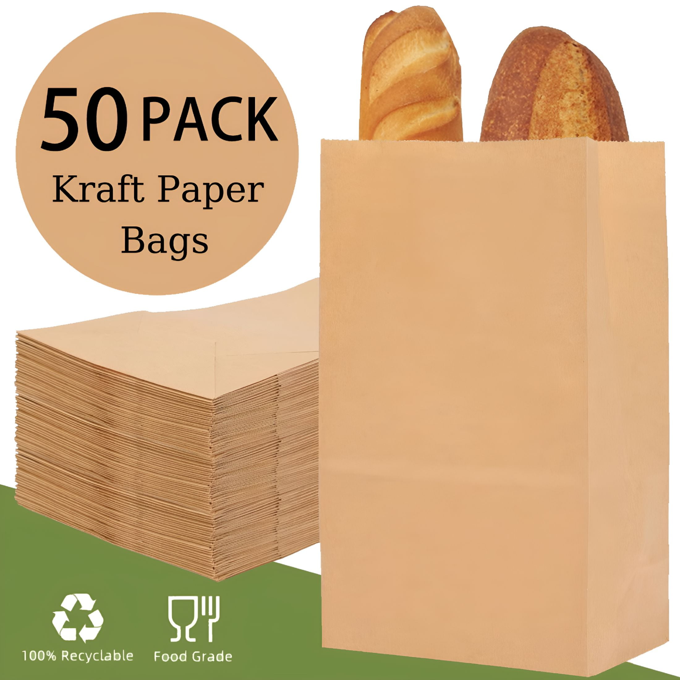 CCOCC 50 Pack Brown Kraft Lunch Paper Bags,Flat Gift Wrap Bags,Take Out ...
