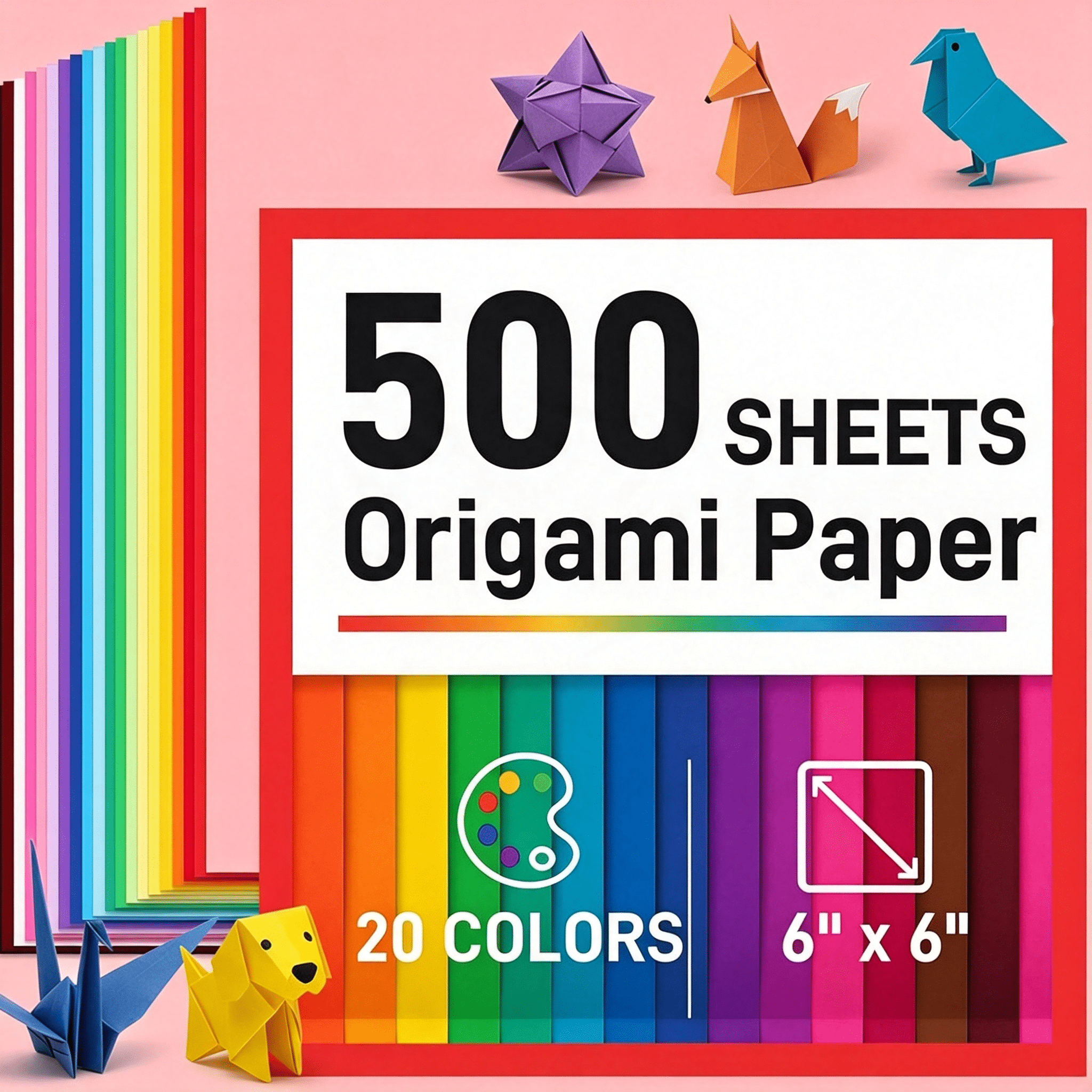 CCOCC 500 Sheets Colored Origami Paper,6X6 Inch/ 80Gsm Double Sided ...