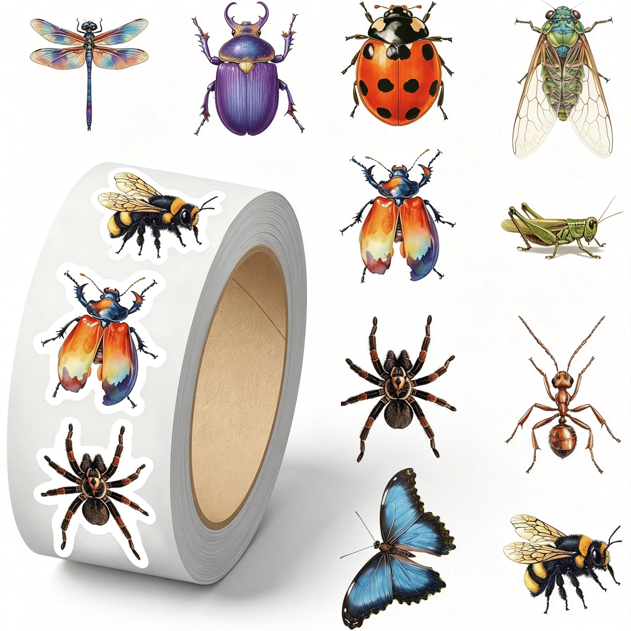 CCOCC 500Pcs Bug Stickers 10 Styles Sticker Rolls Cartoon Insect ...