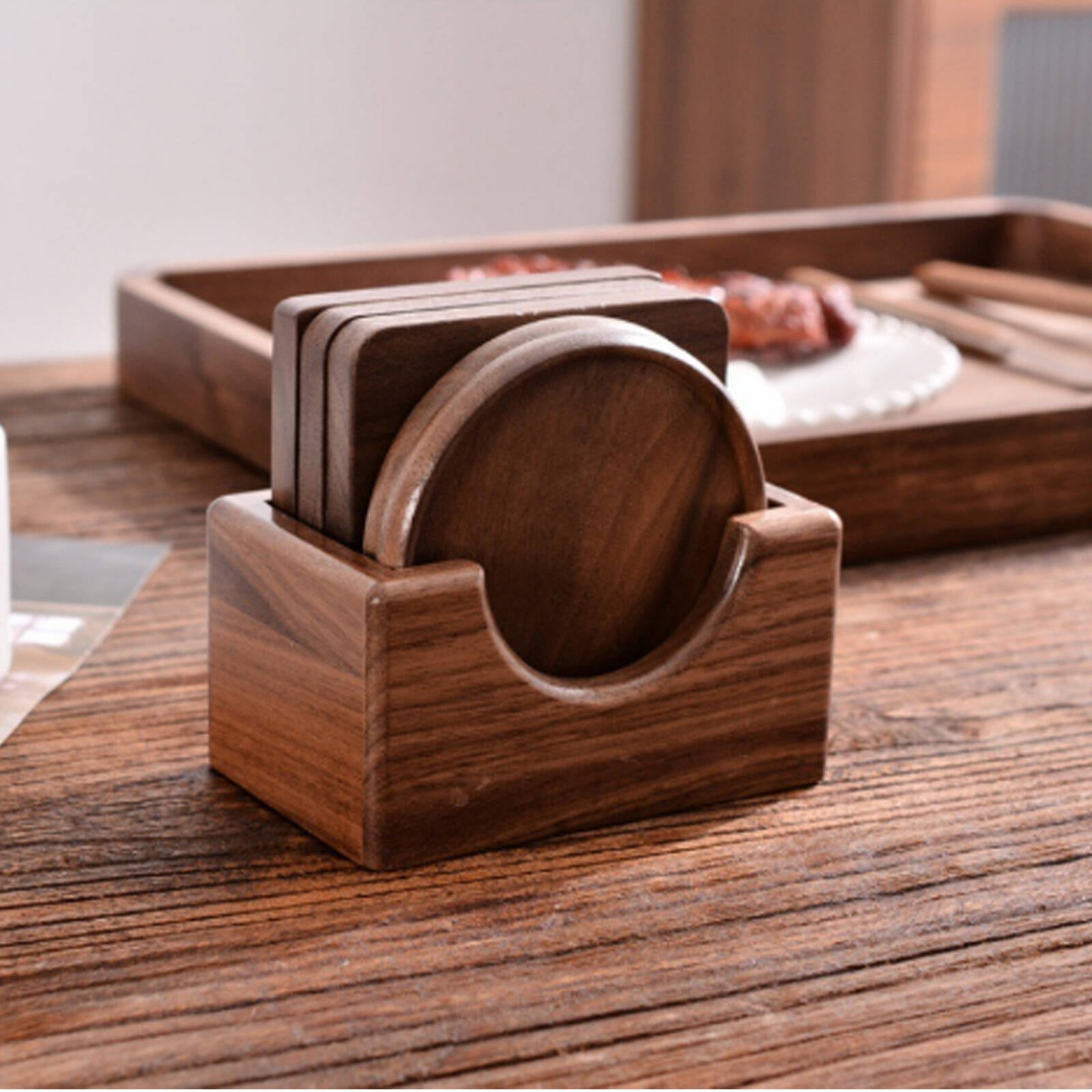 CCOCC 6 Pcs Coasters Holder Wooden Coasters Case for Square or Round ...