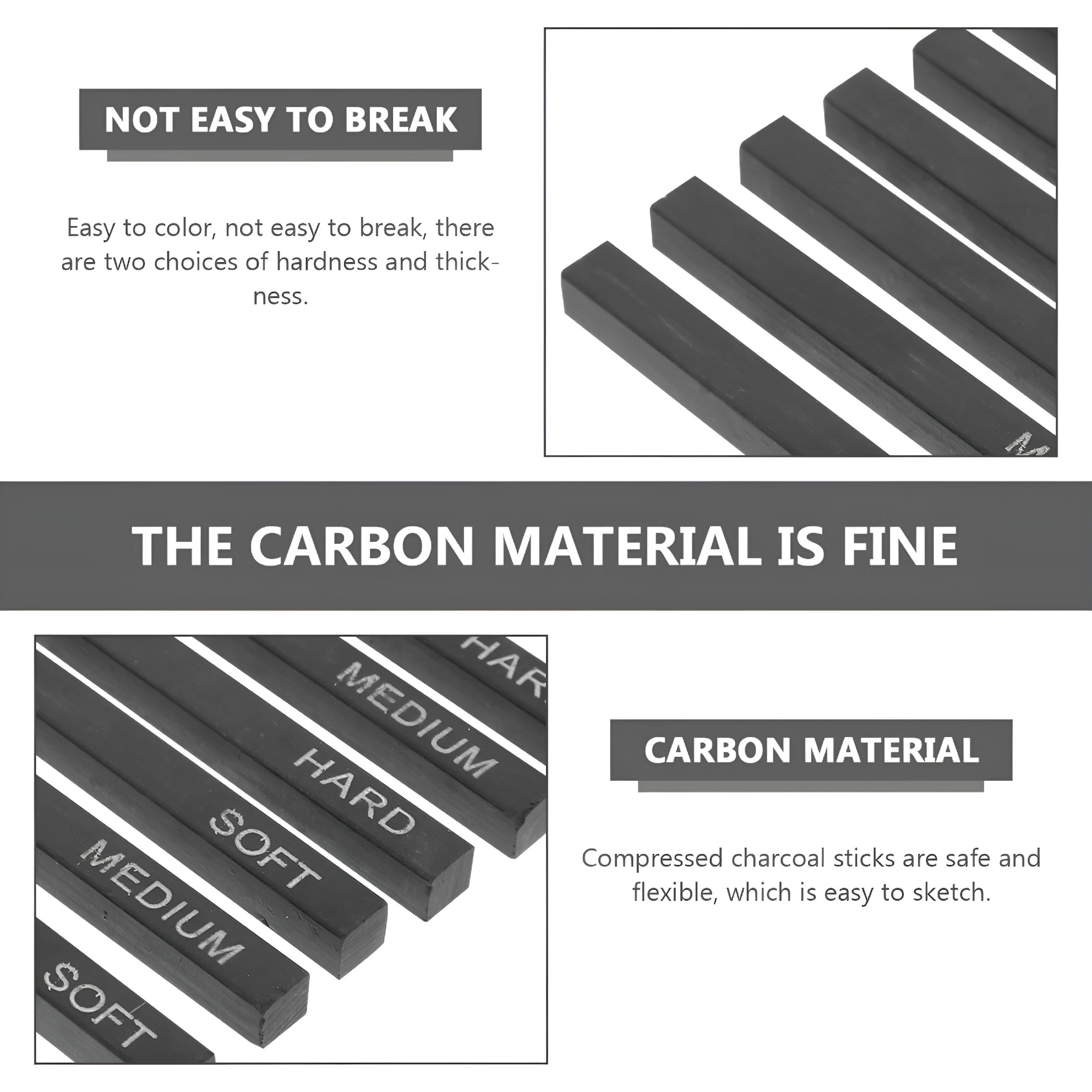 CCOCC 6Pcs Charcoal Sticks Compressed Charcoal Rods Sketching Drawing ...