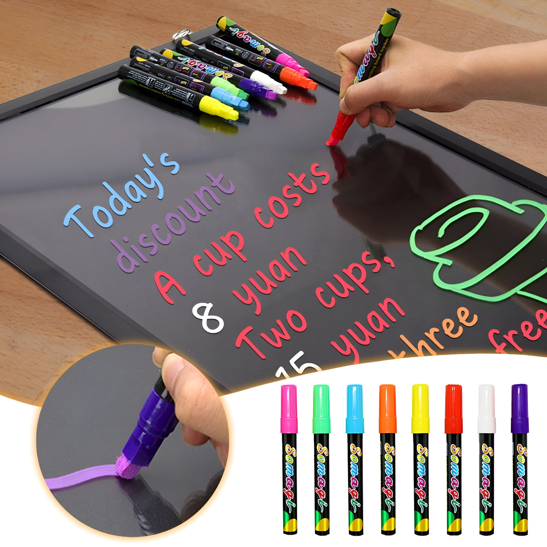CCOCC 8 Pack Liquid Chalk Markers,Dry Erase Markers & Window Markers ...