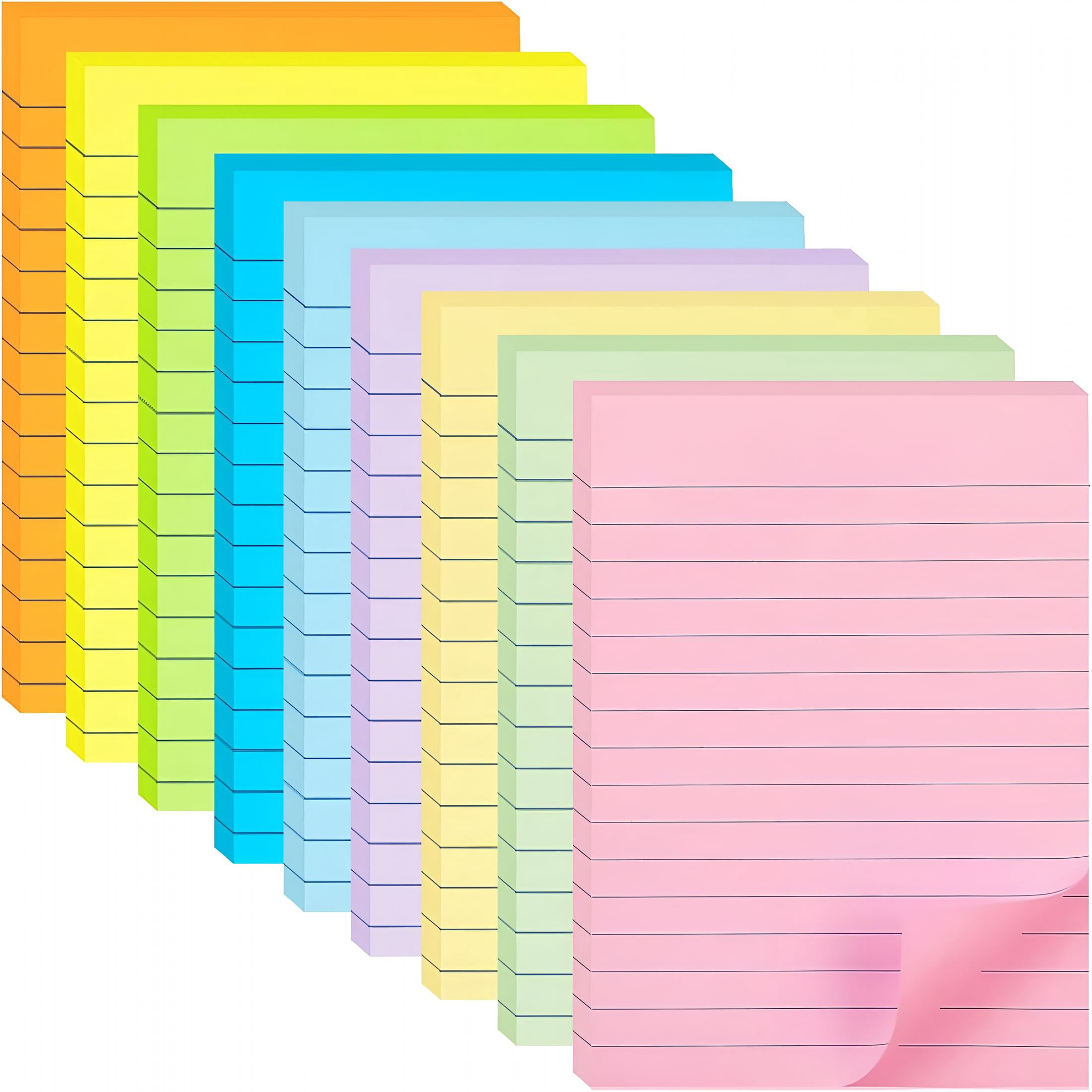 CCOCC 9 Pack Lined Sticky Notes 4X6 in Post, 9 Pastel Colors Large ...