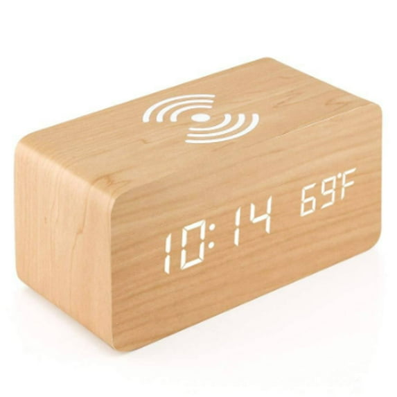 CCOCC Alarm Clock,Wireless Charging Digital Clock Eco-Friendly Wooden ...