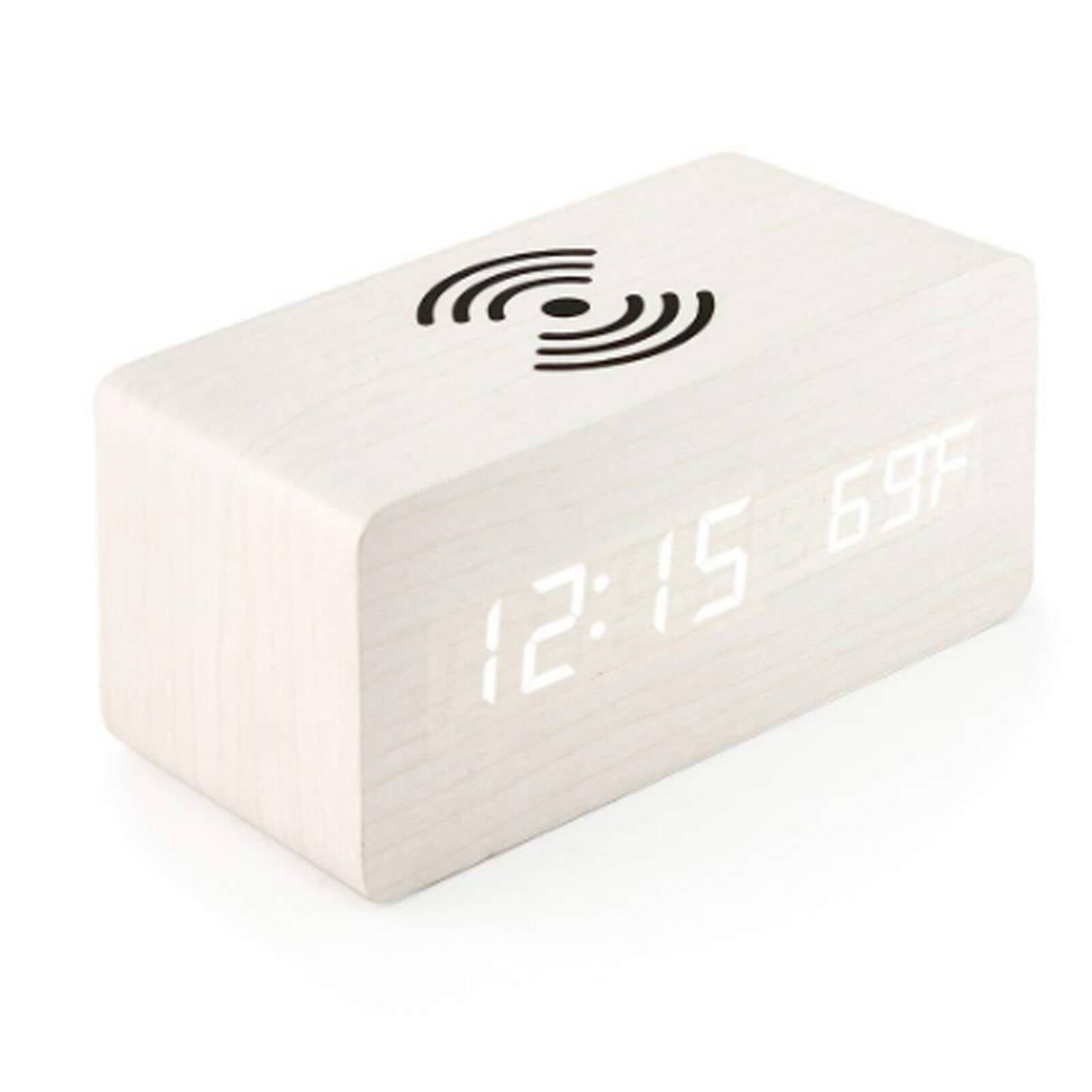 CCOCC Alarm Clock,Wireless Charging Digital Clock Sleek Wooden Frame ...