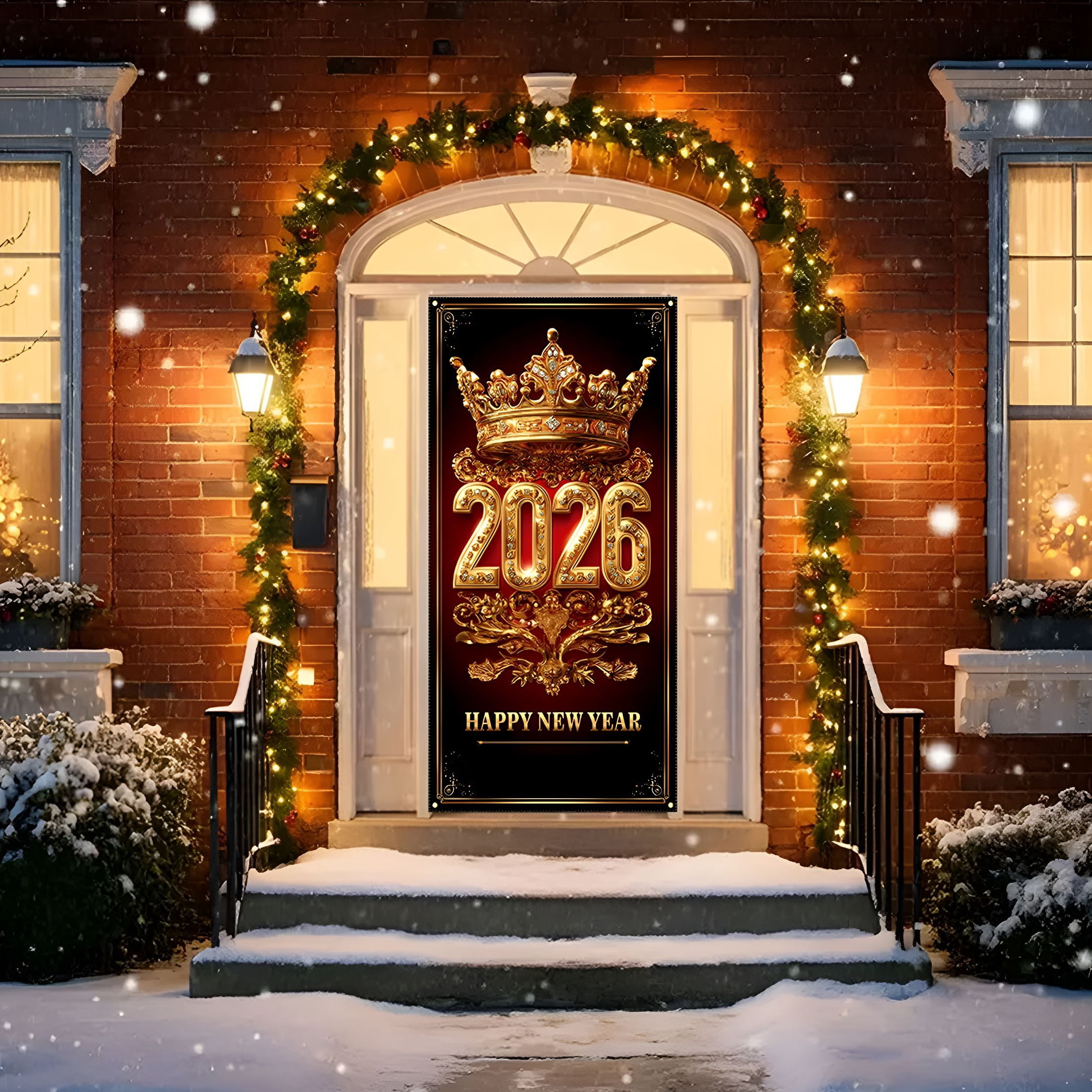 CCOCC Black Gold Happy New Year, Large 2026 Nye Front Door for Indoor ...