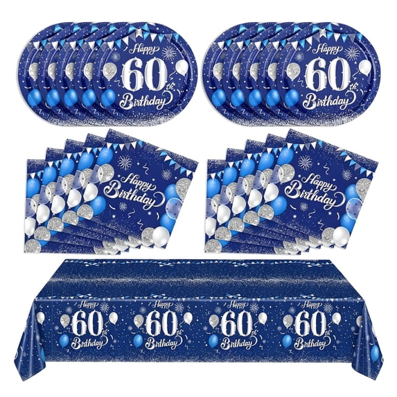 CCOCC Blue 60Th Birthday Decorations Men Navy Blue Silver Happy 60Th ...