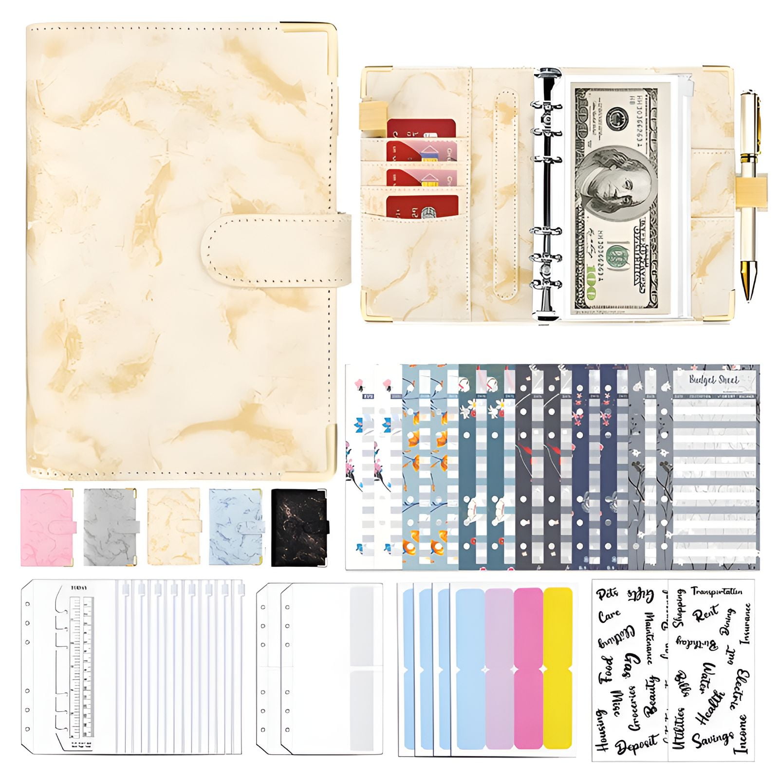 CCOCC Budget Binder,Floral Marble Style Merge Money Saving Book,Diverse Budget Layouts and ...