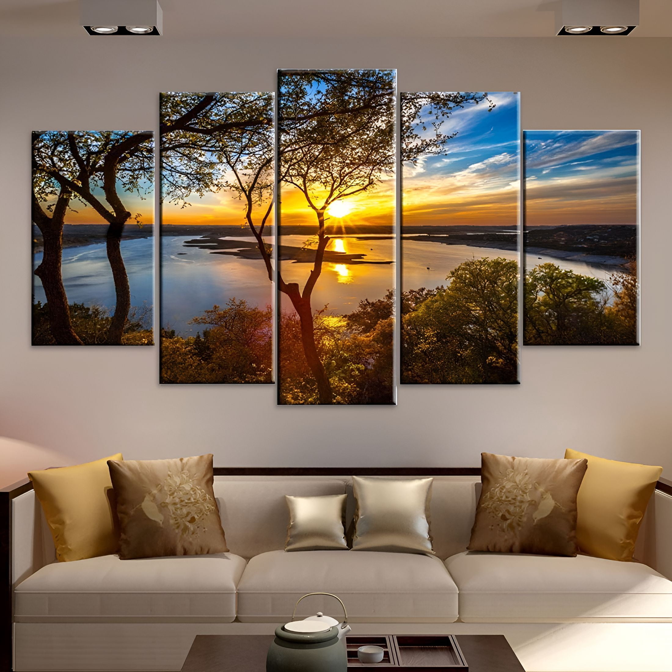 CCOCC Canvas Wall Art Sunset Lake Landscape 5 Panel Nature Wall Decor ...