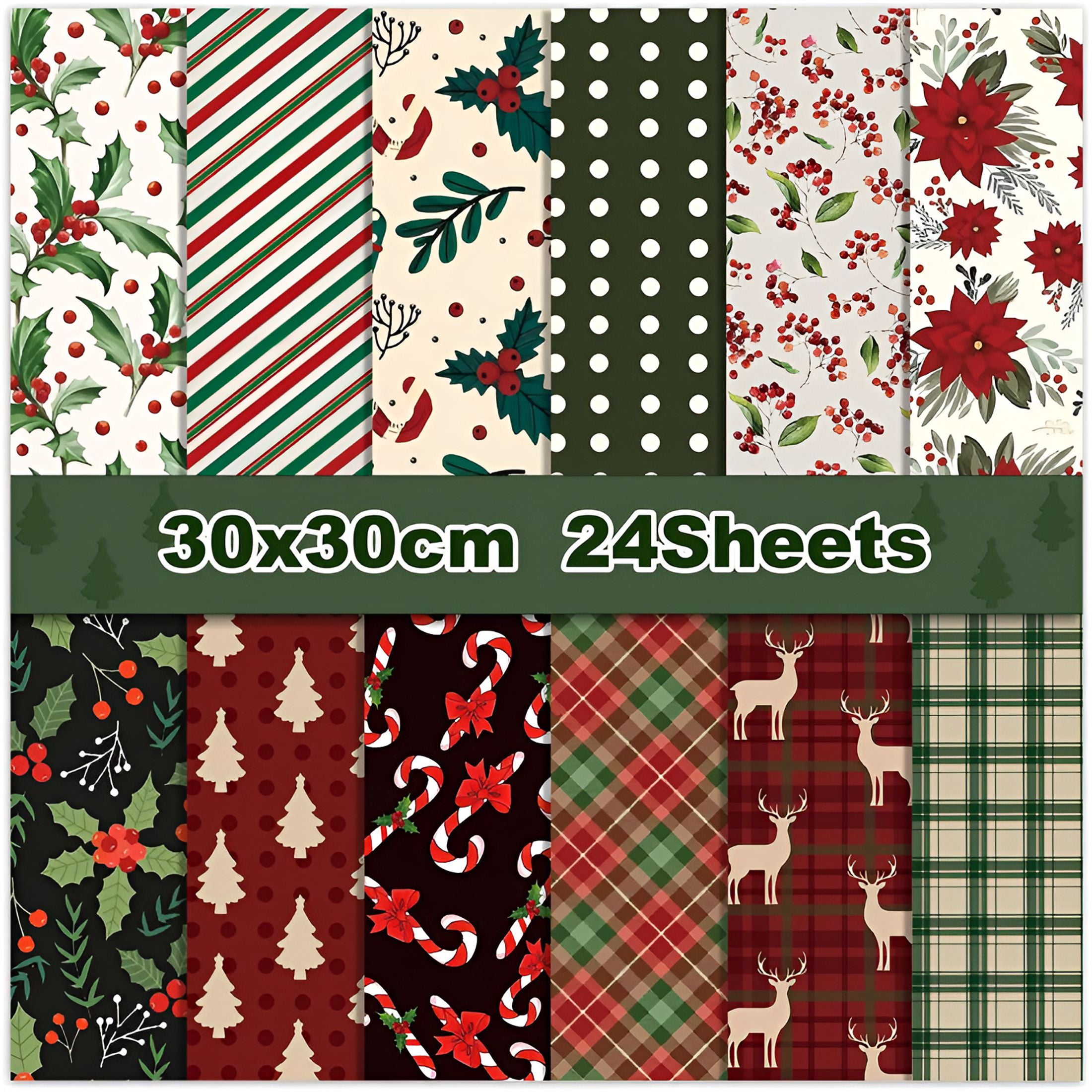 CCOCC Christmas Pattern Cardstock Thick and Craft Paper 24Pcs Double ...