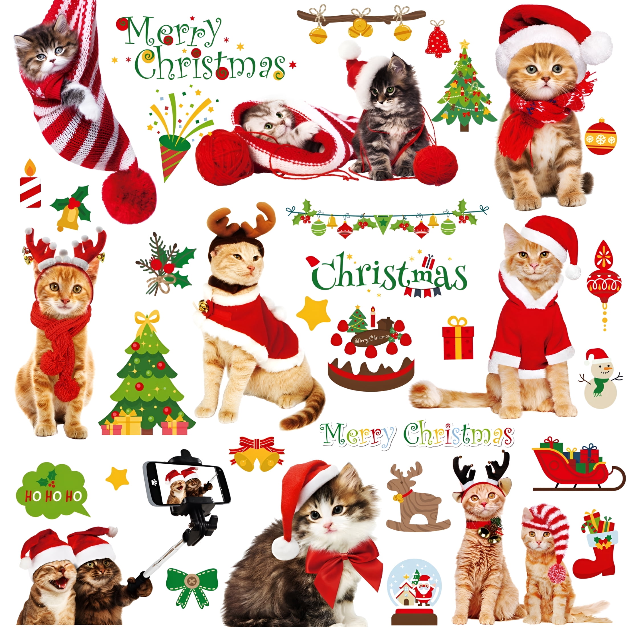 CCOCC Christmas Window Clings Cat Stickers for Window Glass,126 Pcs 9 ...