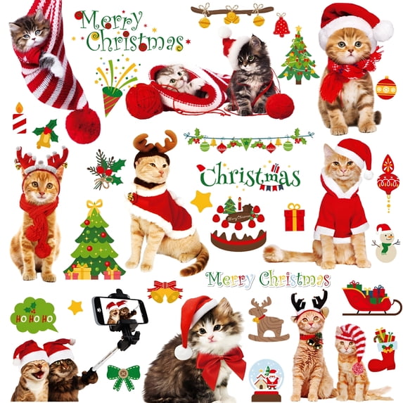 CCOCC Christmas Window Clings Cat Stickers for Window Glass,126 Pcs 9 ...
