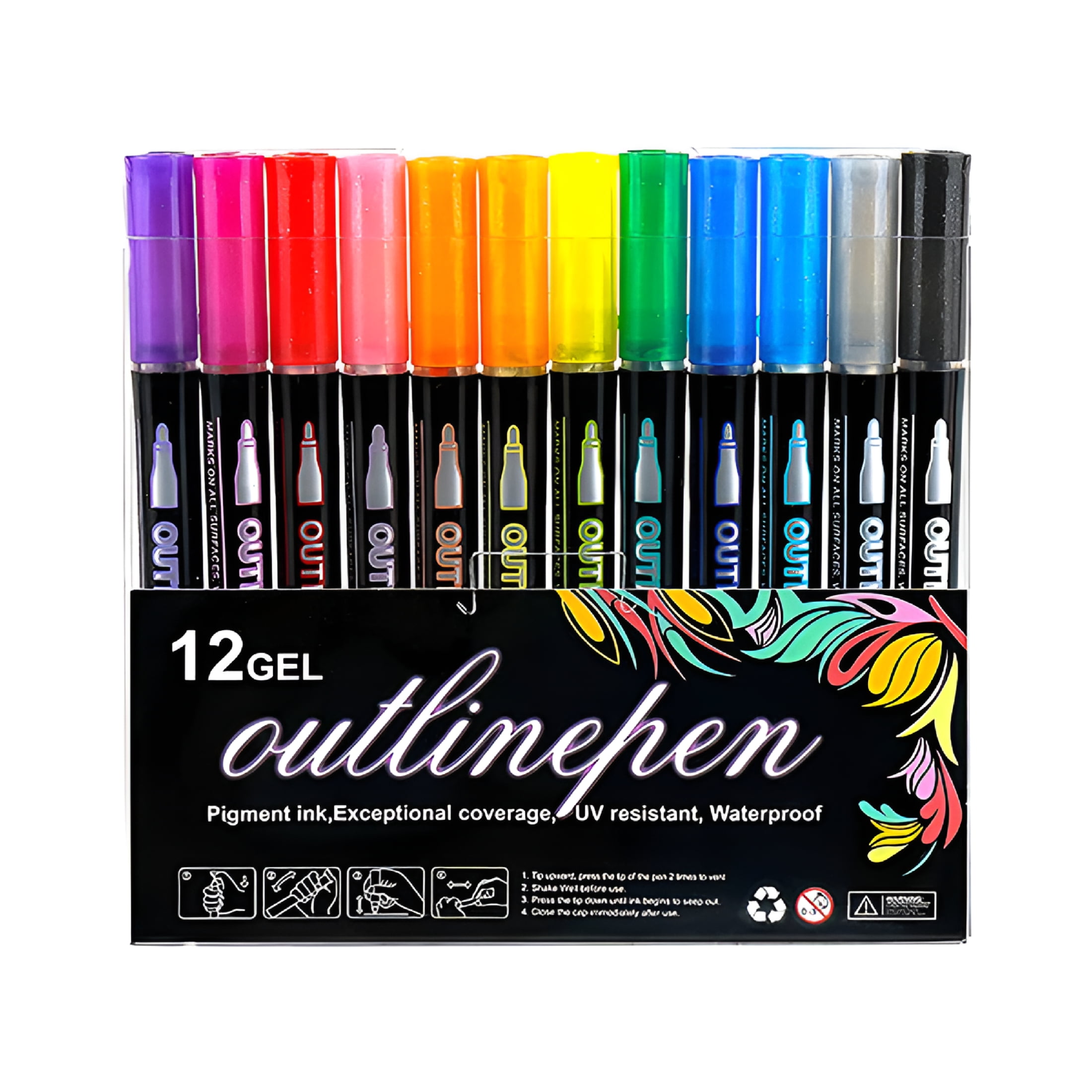 CCOCC Double Line Outline Marker Pens Set, Metallic Ink for ...