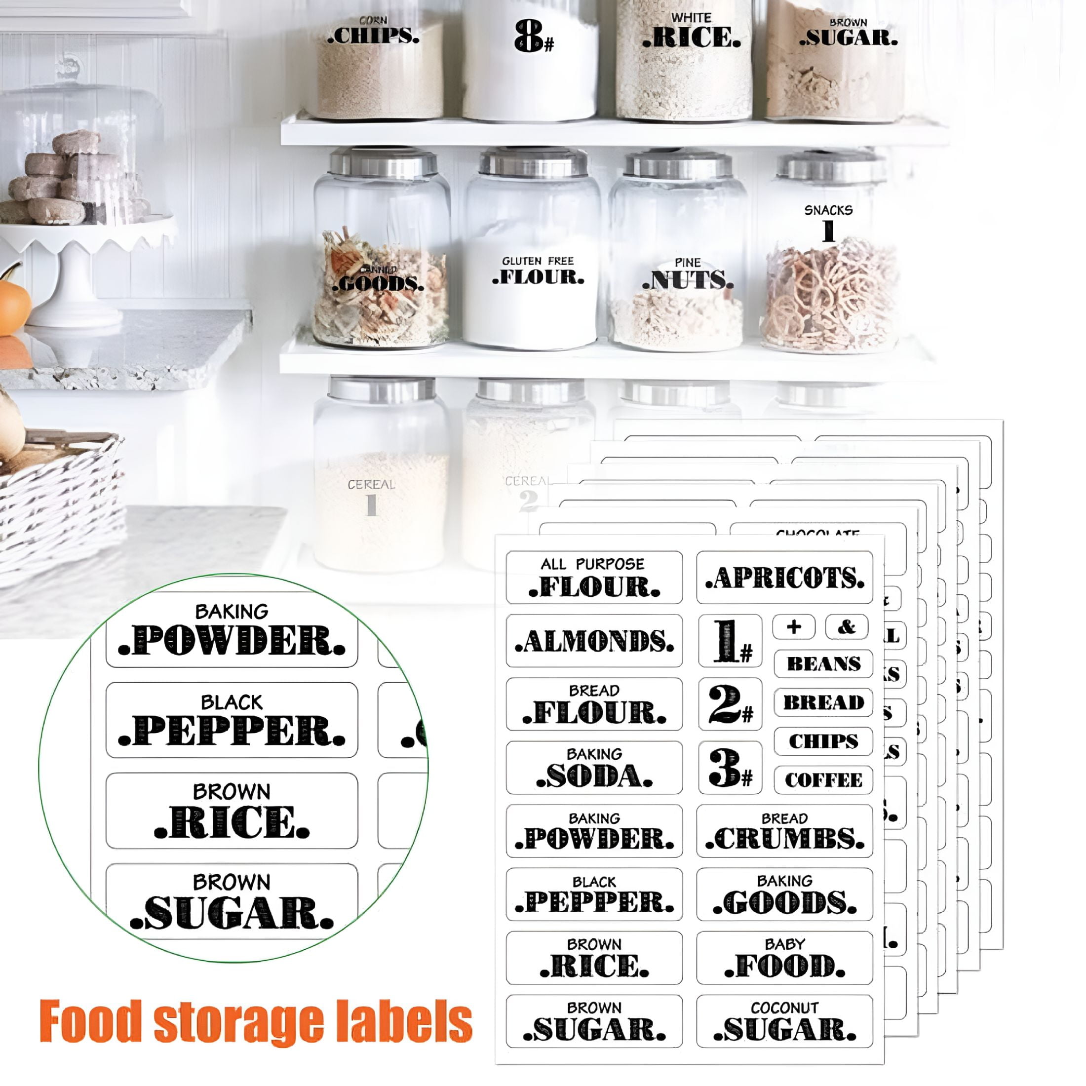CCOCC Farmhouse Pantry Labels 6 Sheets Transparent Waterproof Pantry ...
