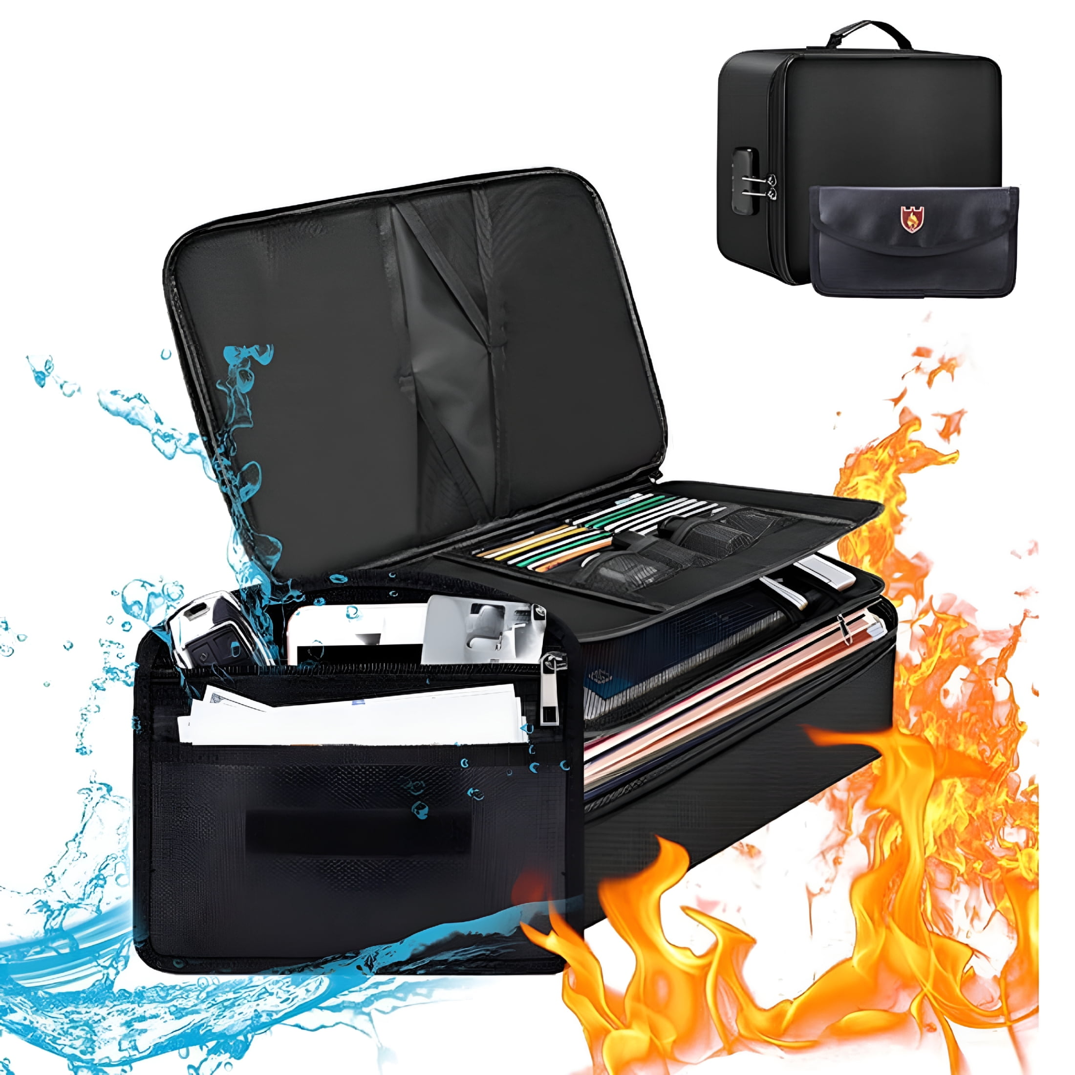 CCOCC Fireproof and Waterproof Document Box with Money Bag, with Lock ...