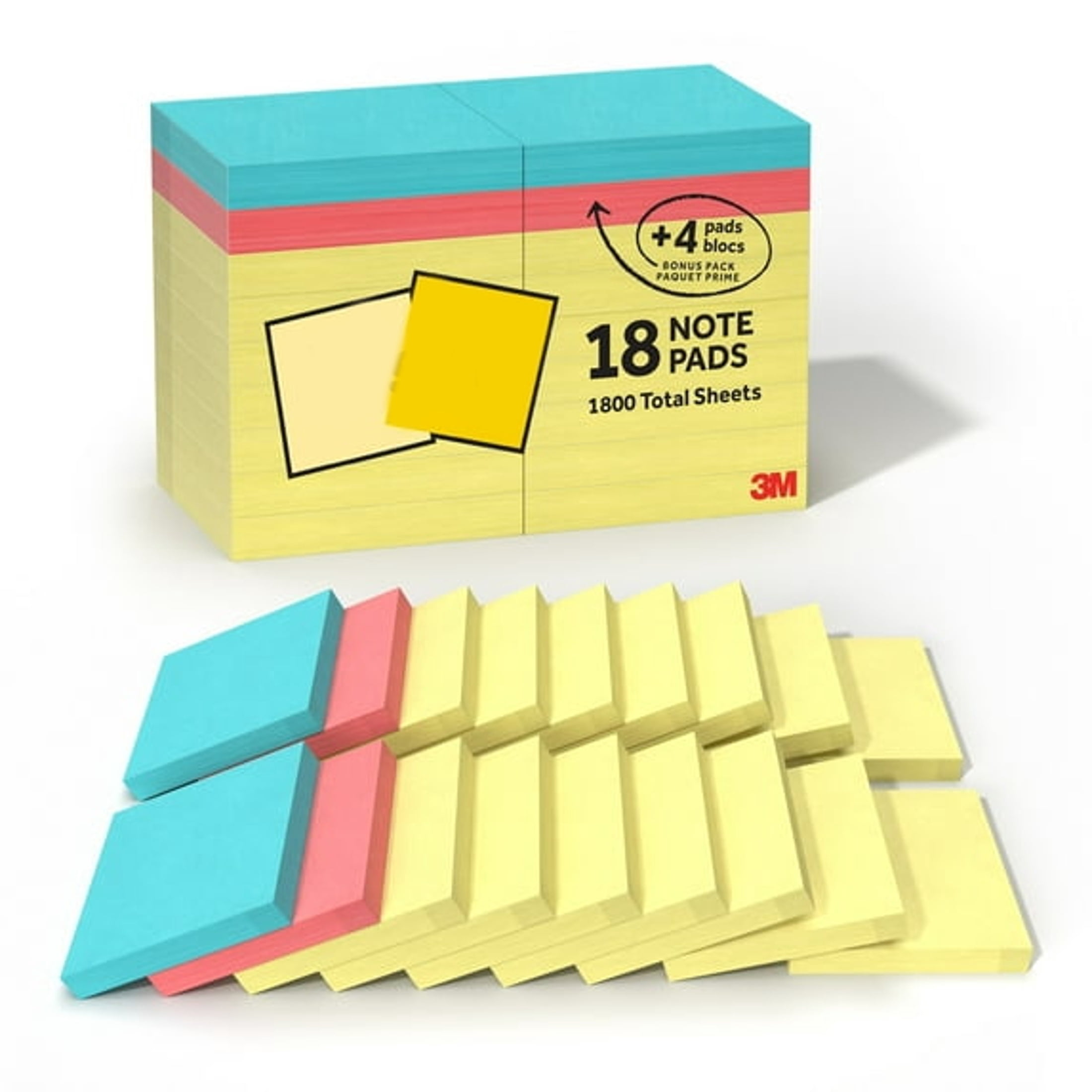 CCOCC Notes Value Pack,3"X 3",Cute Sticky Notes,Bulk,Canary Yellow,18 ...