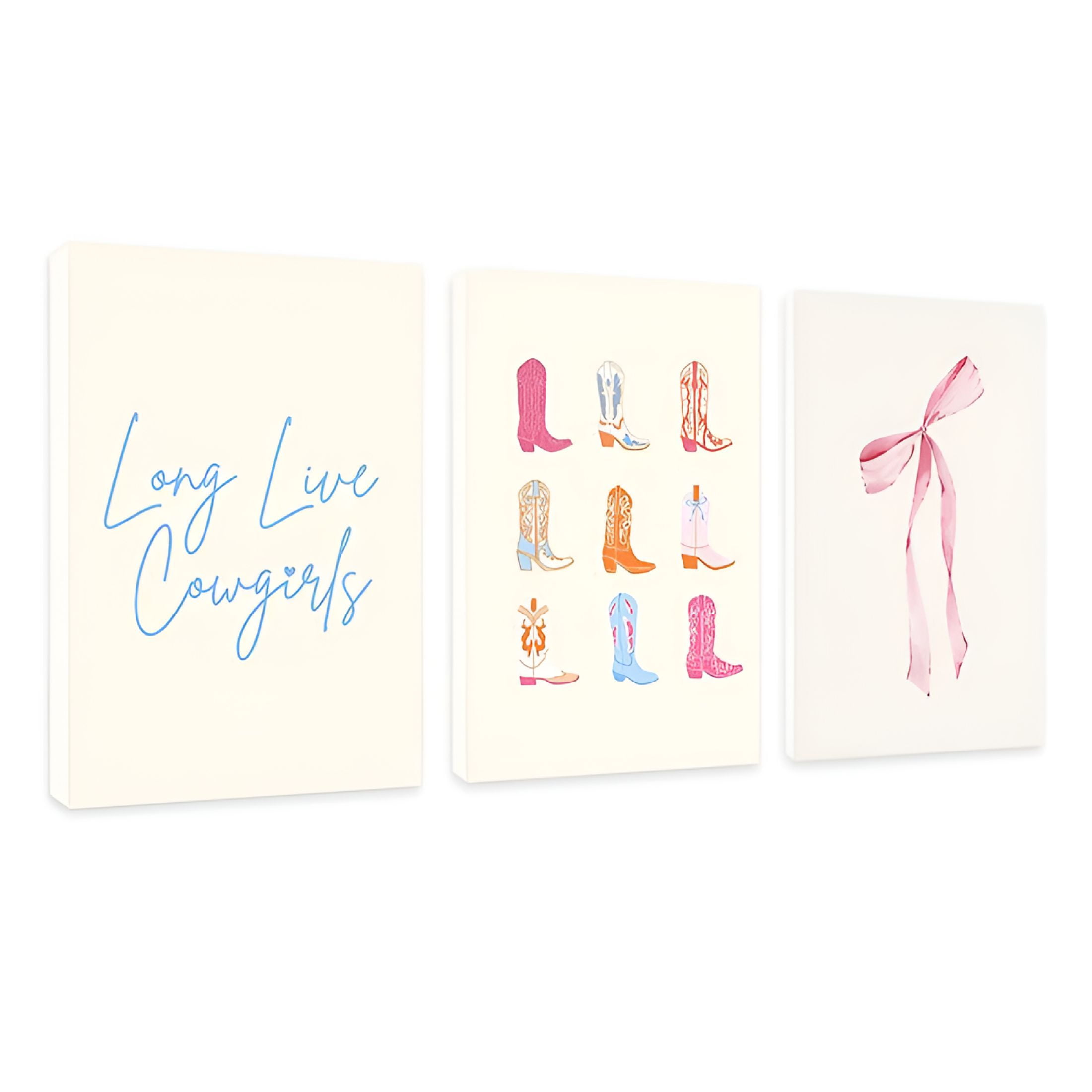 CCOCC Pink Cowgirl Wall Art Set of 3 Coquette Bow Canvas Wall Decor Art ...