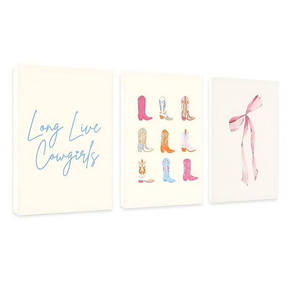 CCOCC Pink Cowgirl Wall Art Set of 3 Coquette Bow Canvas Wall Decor Art ...