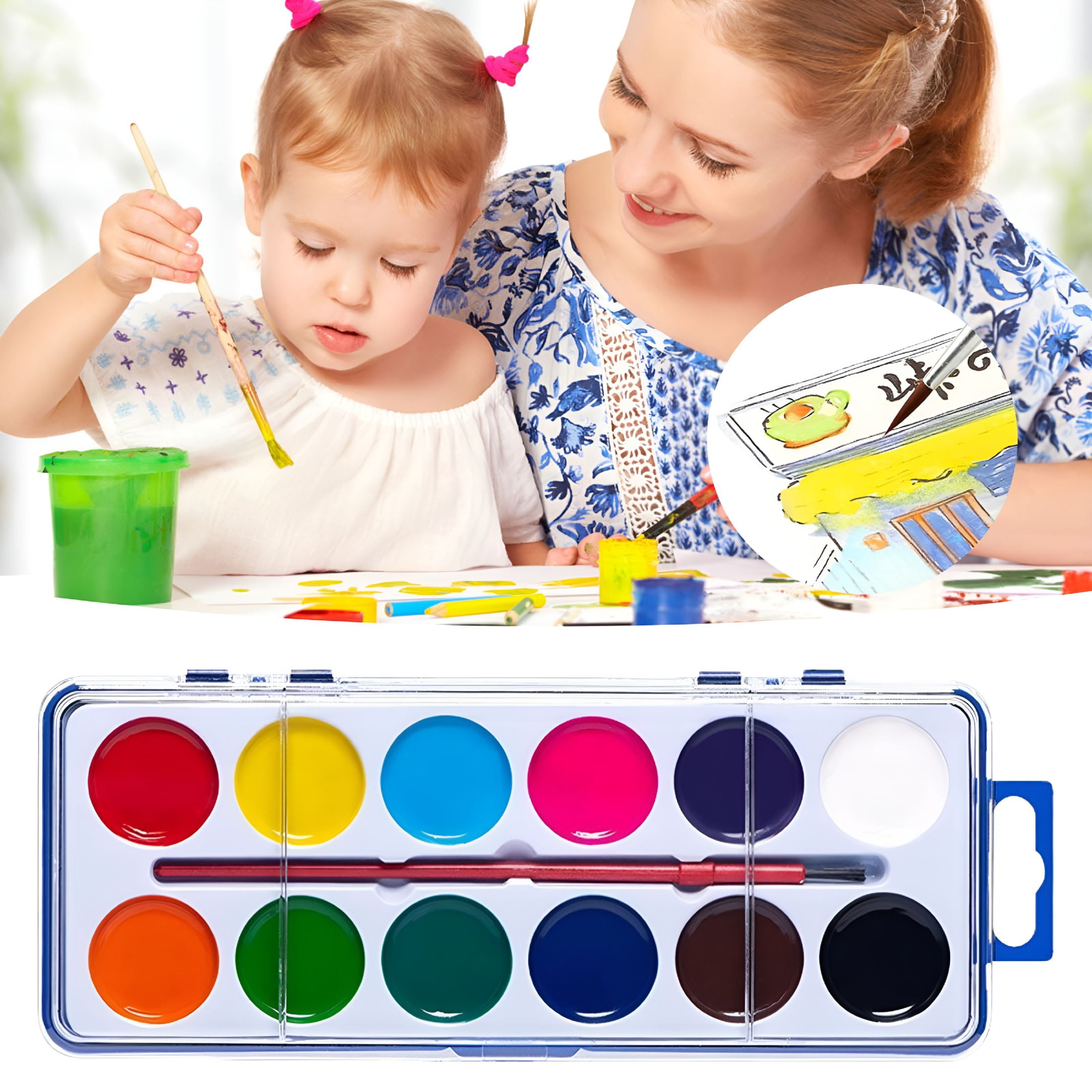 CCOCC Watercolor Paint Set for Kids Washable Paints in 12 Colors with ...