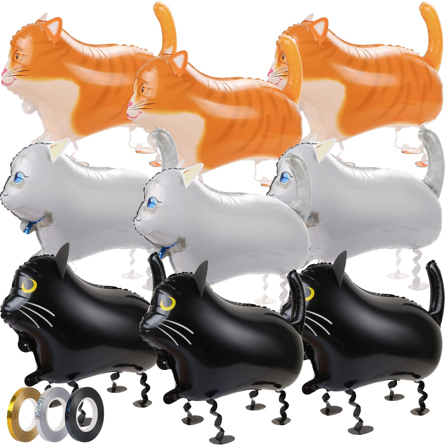 CCOZN 9 Pcs Walking MMF7 Cat Balloons with 3 Ribbons - Mylar Foil Long ...