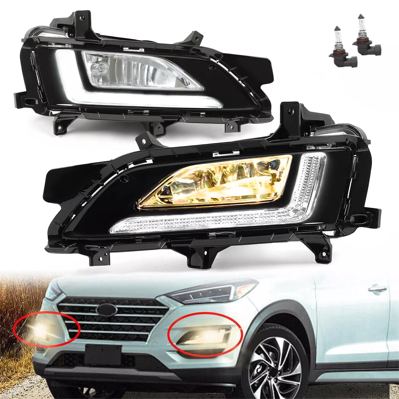 CCPAO Pair LED&DRL Fog Lights Bumper Lamps LH&RH w/Bulbs Compatible ...