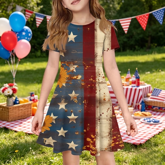 CCRFTGI 250 Anniversary USA Flag Dresses for Children Girls Size 10-12 ...