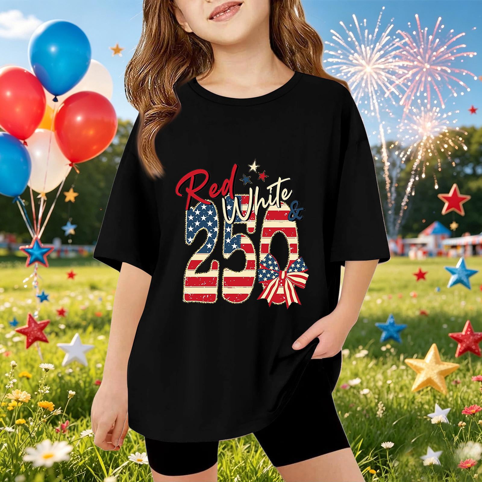 CCRFTGI 250 Anniversary USA Flag Shirts for Kids Girls Size 10-12 Short ...