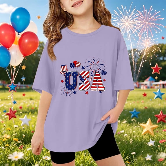 CCRFTGI 250 Anniversary USA Flag Shirts for Kids Girls Size 10-12 Short ...