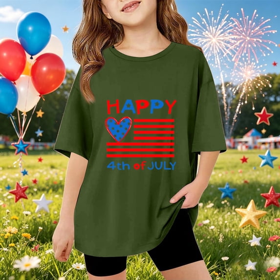 CCRFTGI 250 Anniversary USA Flag Tops for Kids Girls Size 10-12 Short ...