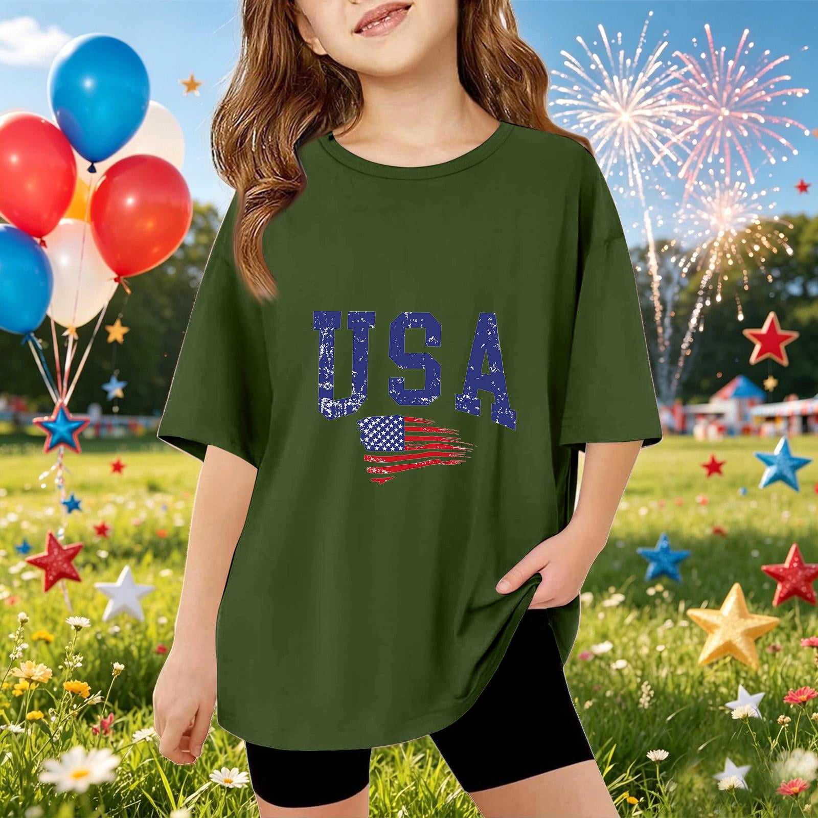 CCRFTGI 250 Anniversary USA Flag Tops for Kids Girls Size 10-12 Short ...