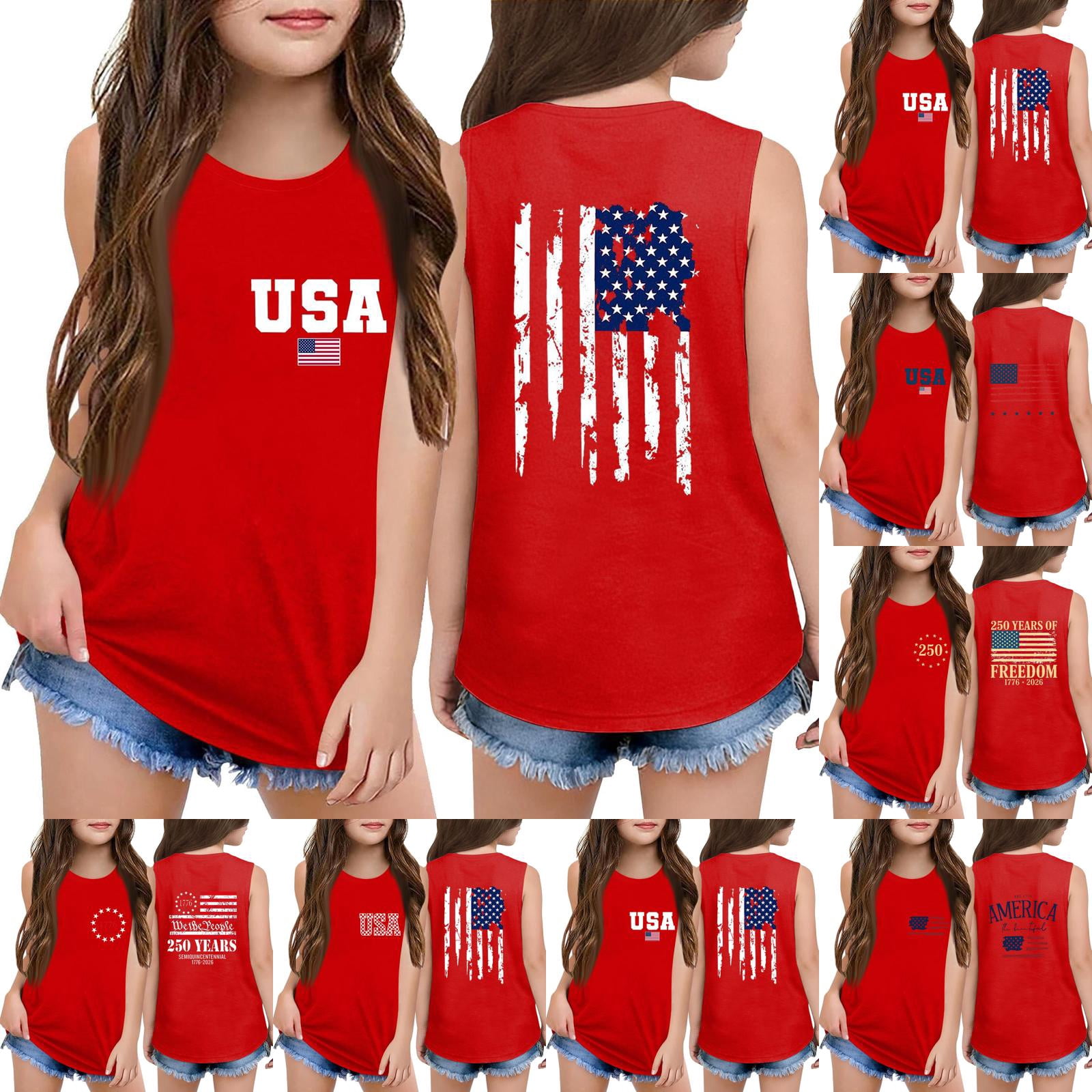 CCRFTGI 250 Anniversary Usa Flag 4th Of July Girls Tank Tops Size 7-8 ...