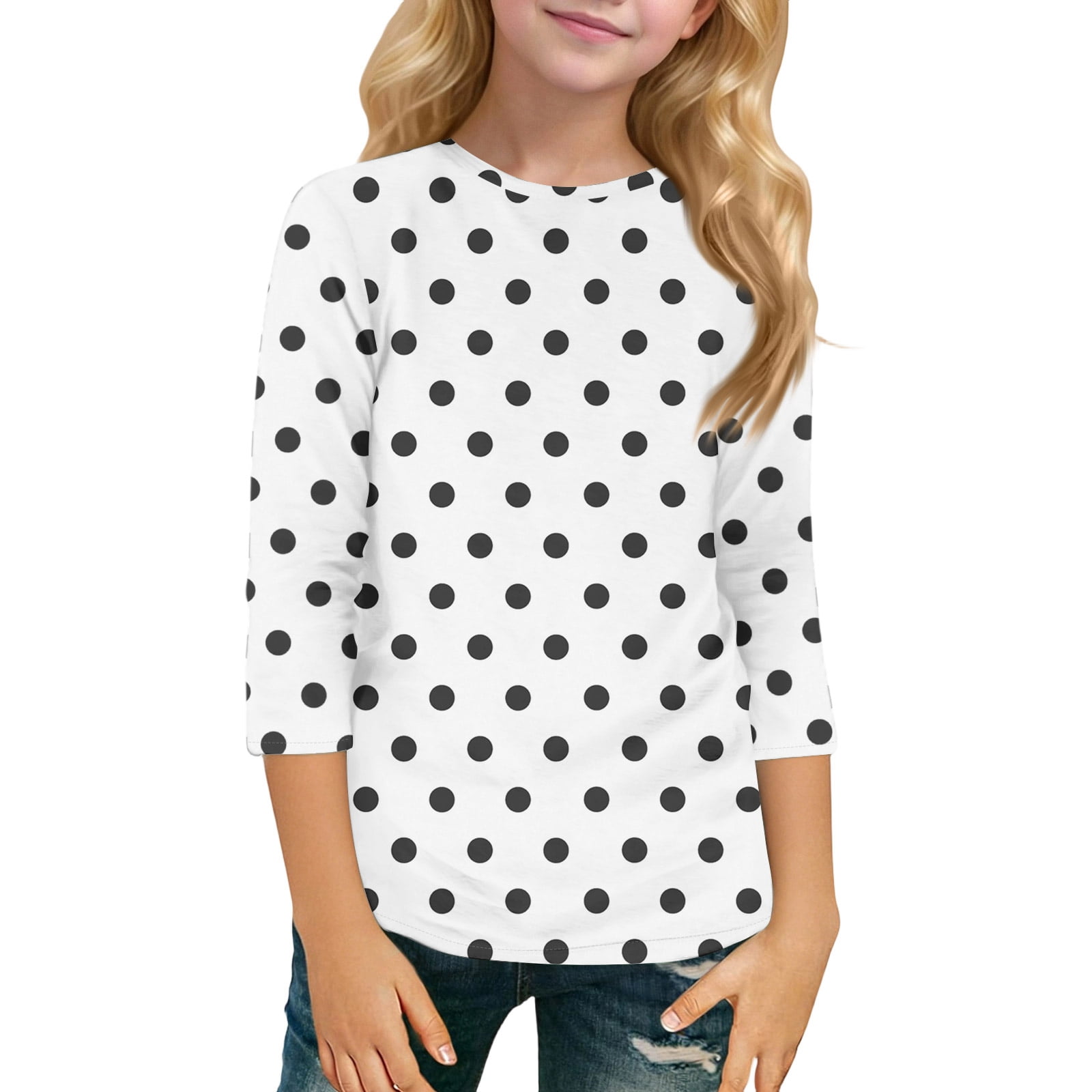 CCRFTGI 3/4 Length Sleeve Girls Tops Size 10-12 Cute Polka Dots T-shirt ...