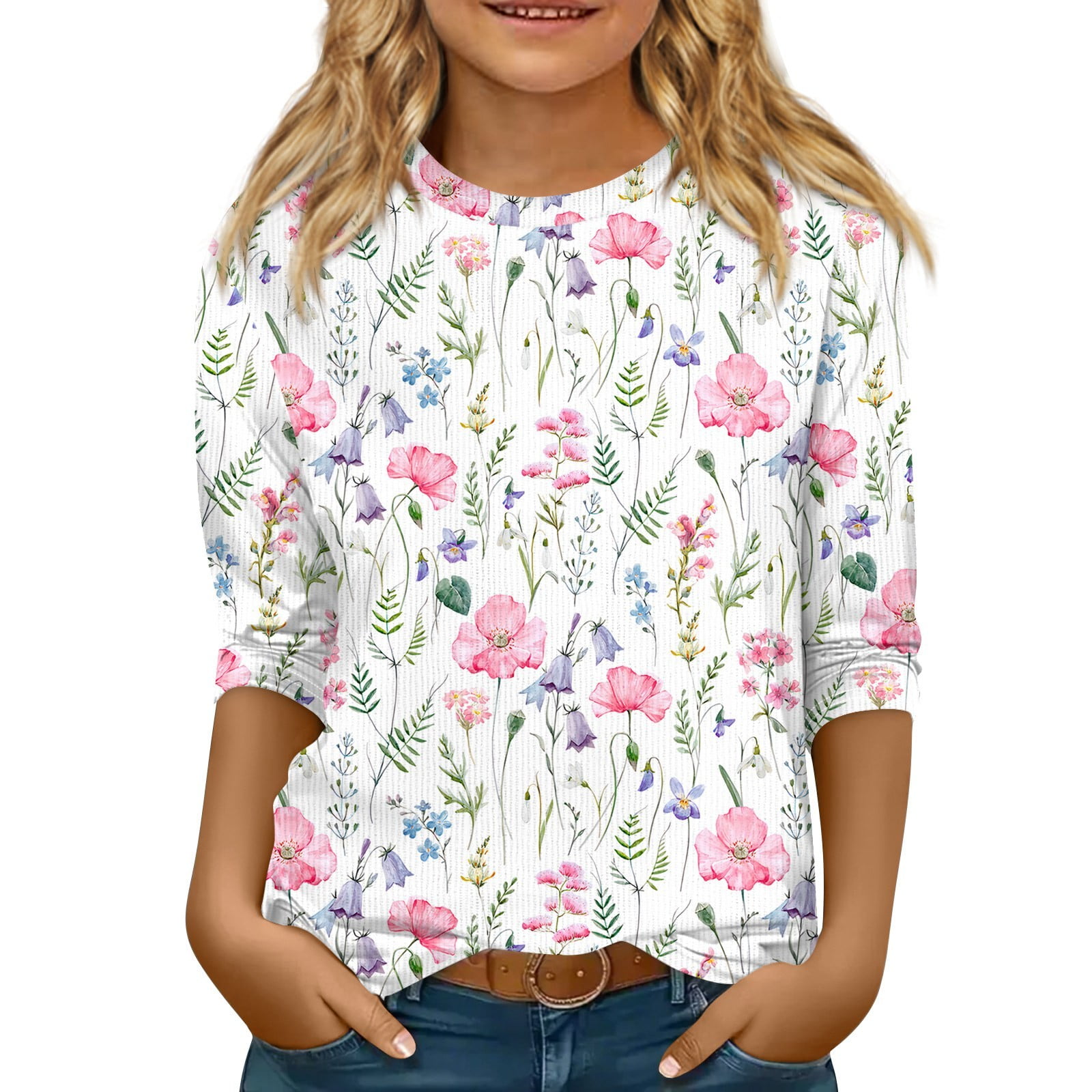 CCRFTGI 3/4 Sleeve Shirts for Girls Fall Trendy Girls Tops Size 5-6 ...