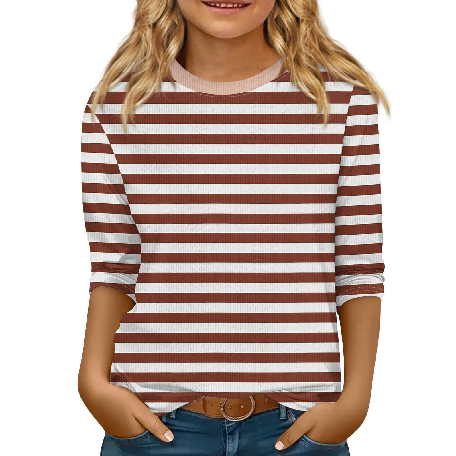 CCRFTGI 3/4 Sleeve Shirts for Girls Size 5-6 Red Plain Tween Girls ...