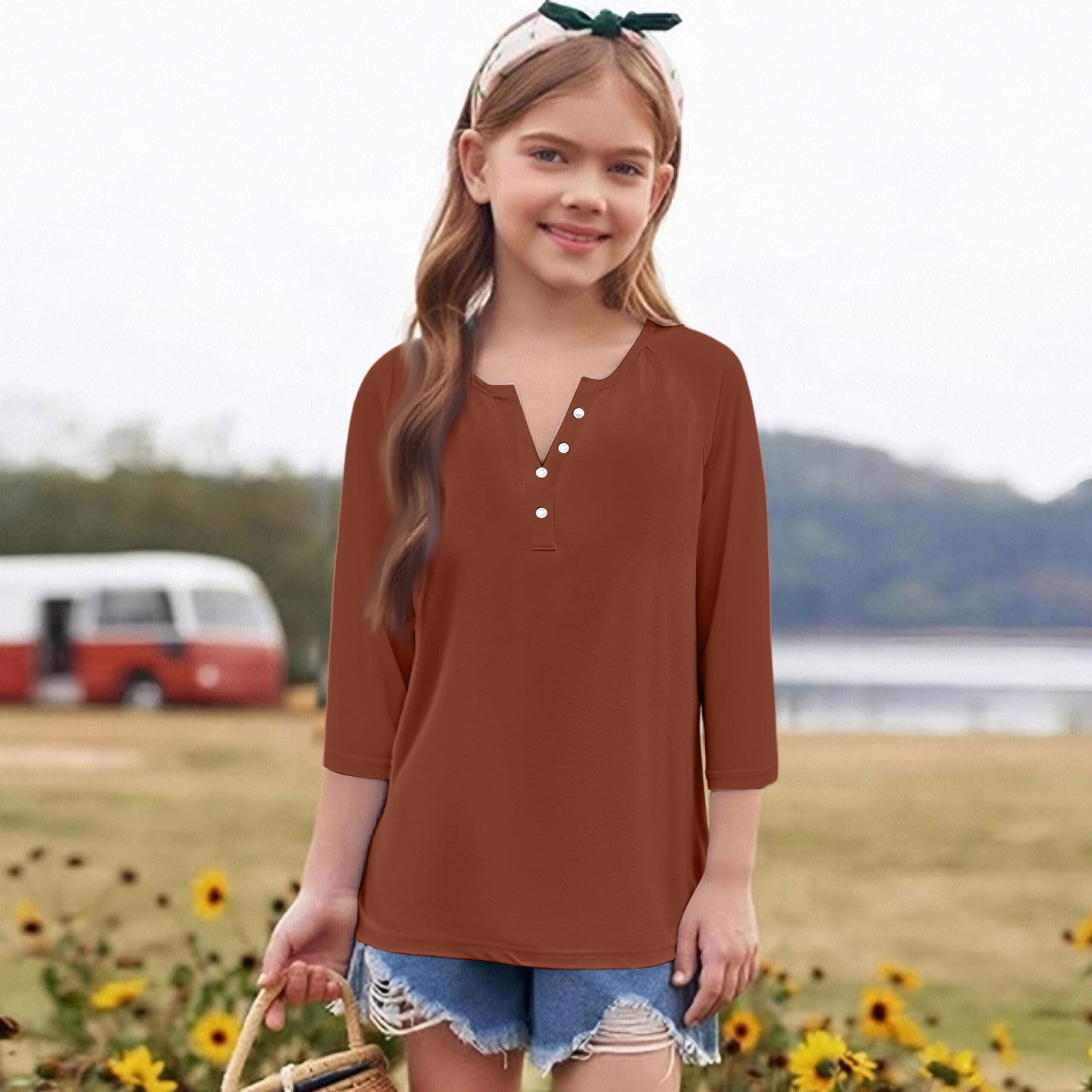 CCRFTGI 3/4 Sleeve Shirts for Kids Girls 10-12 Cute Solid Raglan T ...