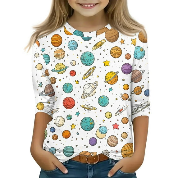 CCRFTGI 3/4 Sleeve Shirts for Girls Kids Tween Girls Casual Graphics T ...