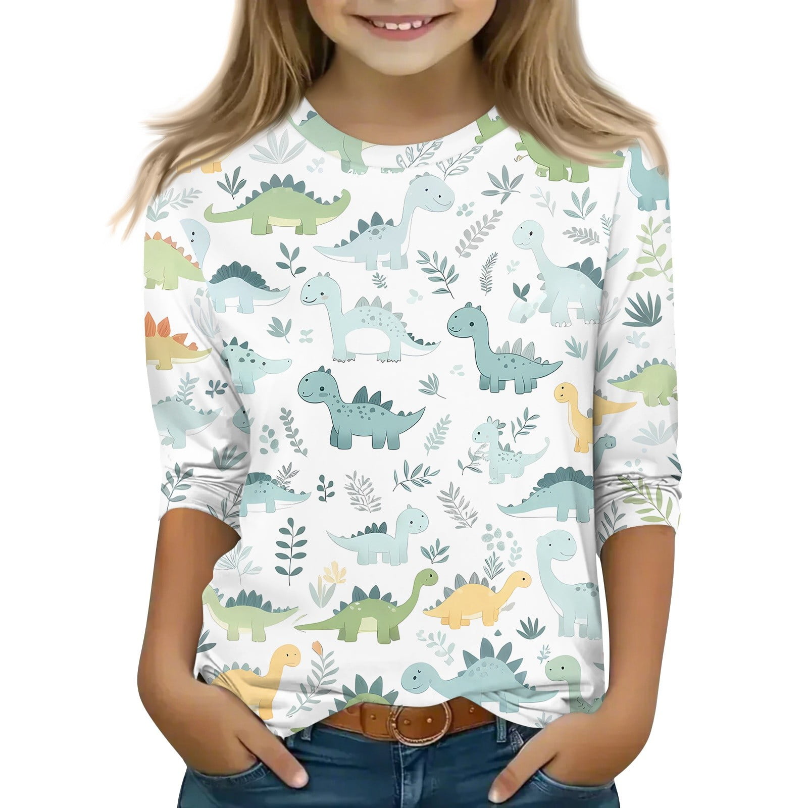 CCRFTGI 3/4 Sleeve Shirts for Girls Kids Tween Girls Fashion Dino ...