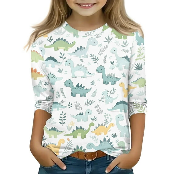 CCRFTGI 3/4 Sleeve Shirts for Girls Kids Tween Girls Fashion Dino ...