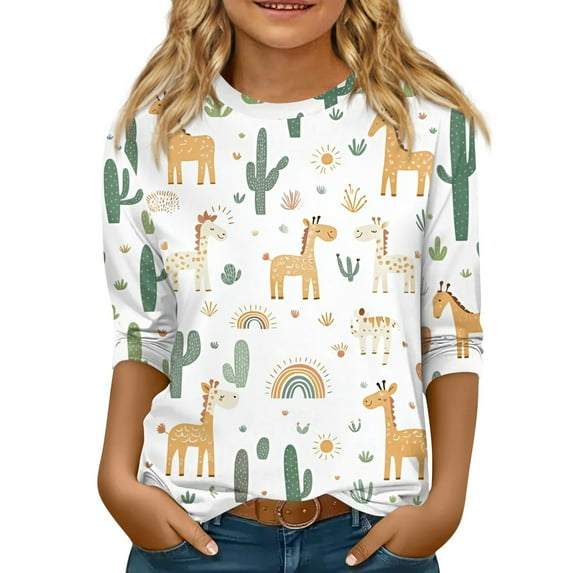 CCRFTGI 3/4 Sleeve Shirts for Girls Kids Tween Girls Trendy Floral ...