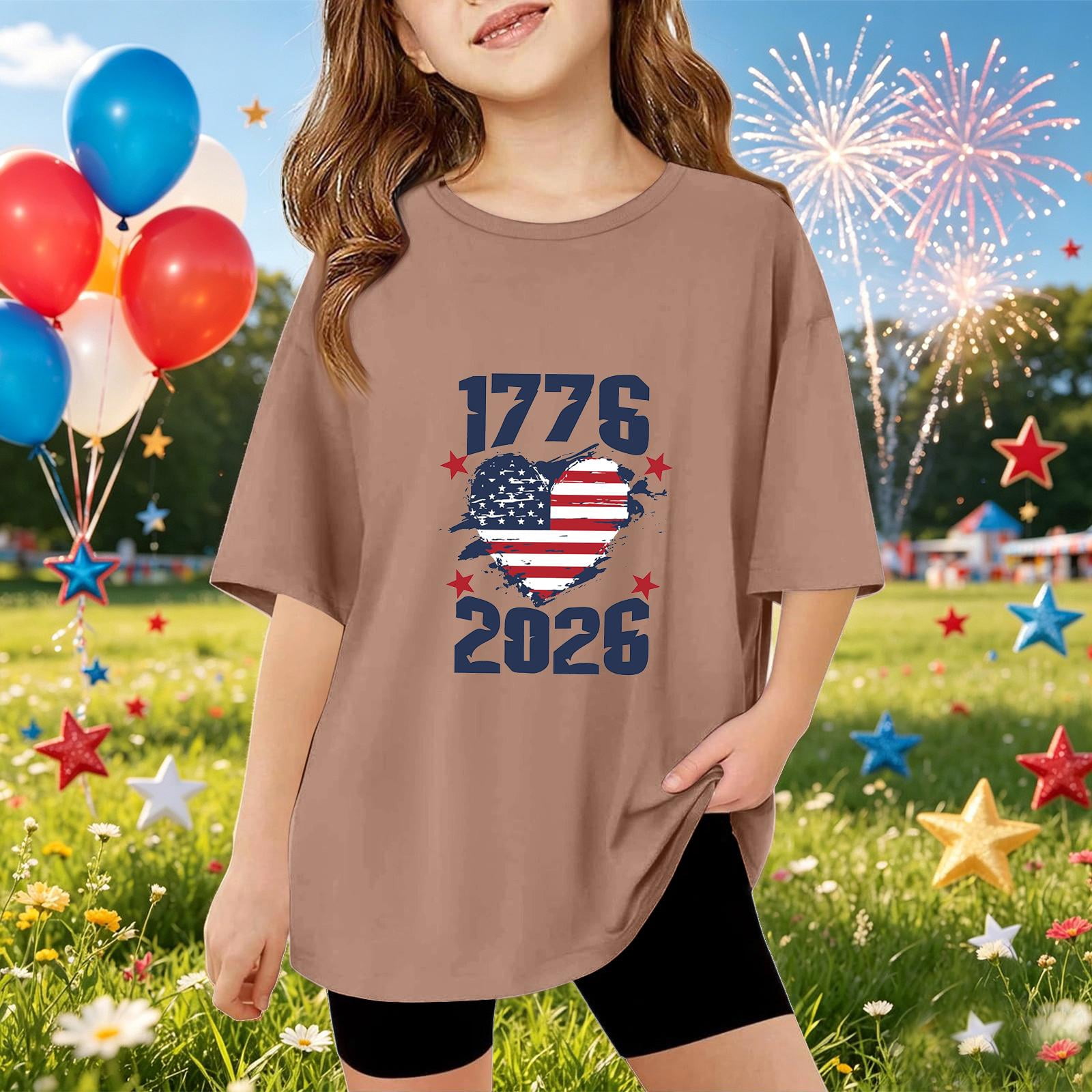 CCRFTGI 4th of July Shirts for Kids Girls Size 10-12 Short Sleeve Happy ...