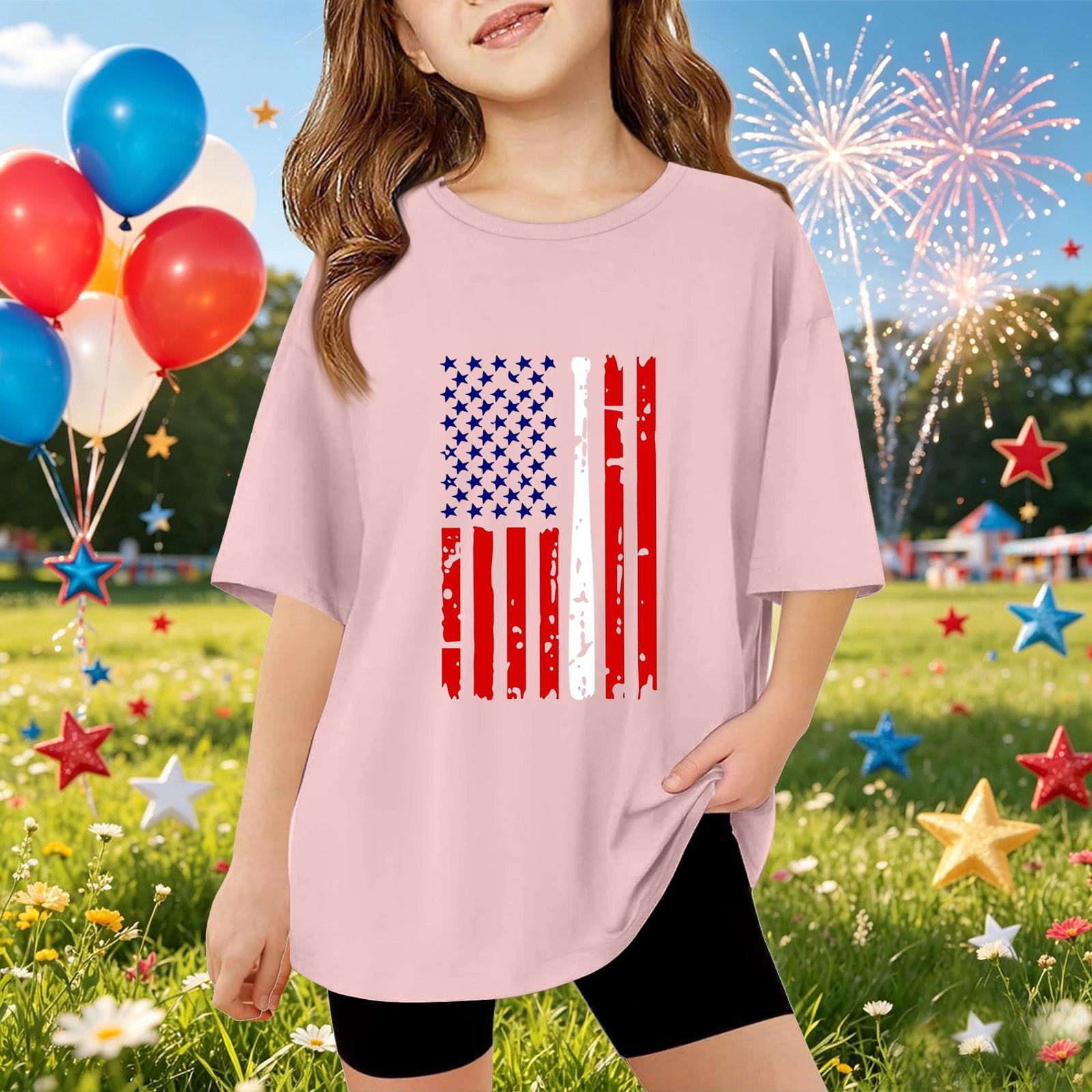 CCRFTGI 4th of July Shirts for Kids Girls Size 10-12 Short Sleeve Happy ...